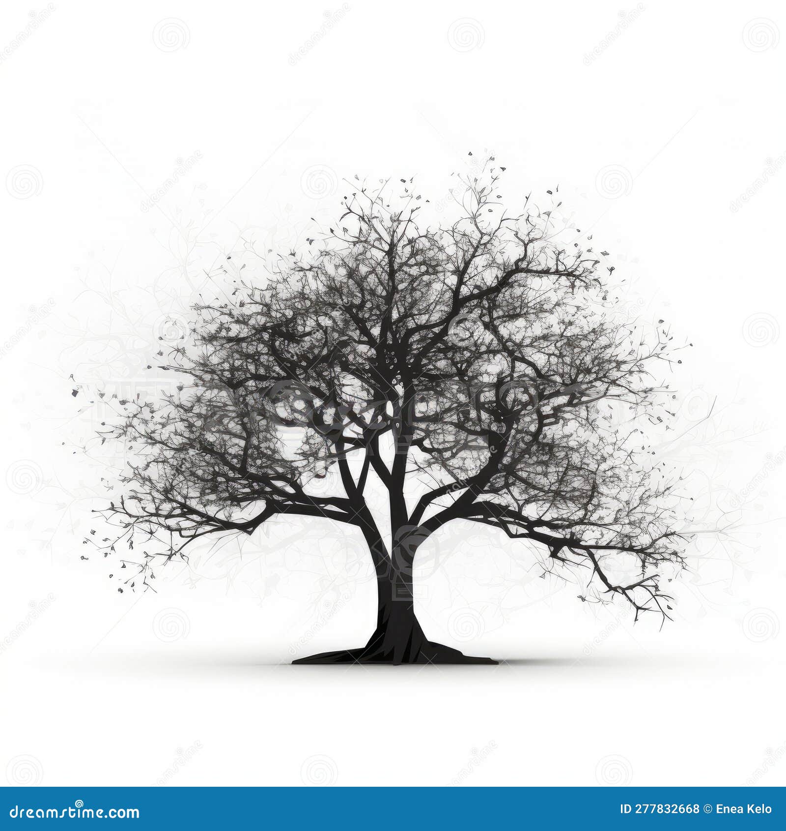 Black and White Silhouette Tree, in the Style of Realistic Brushwork ...