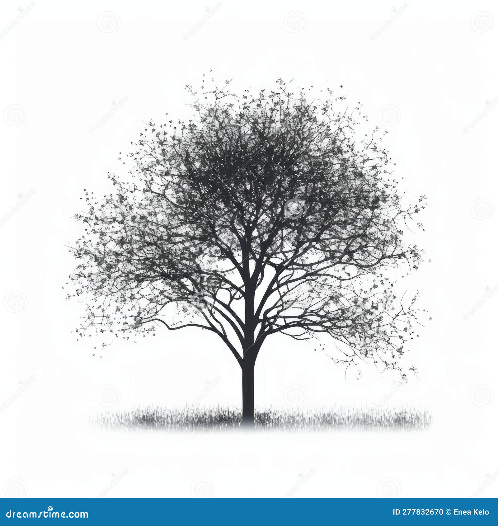 Black and White Silhouette Tree, in the Style of Realistic Brushwork ...