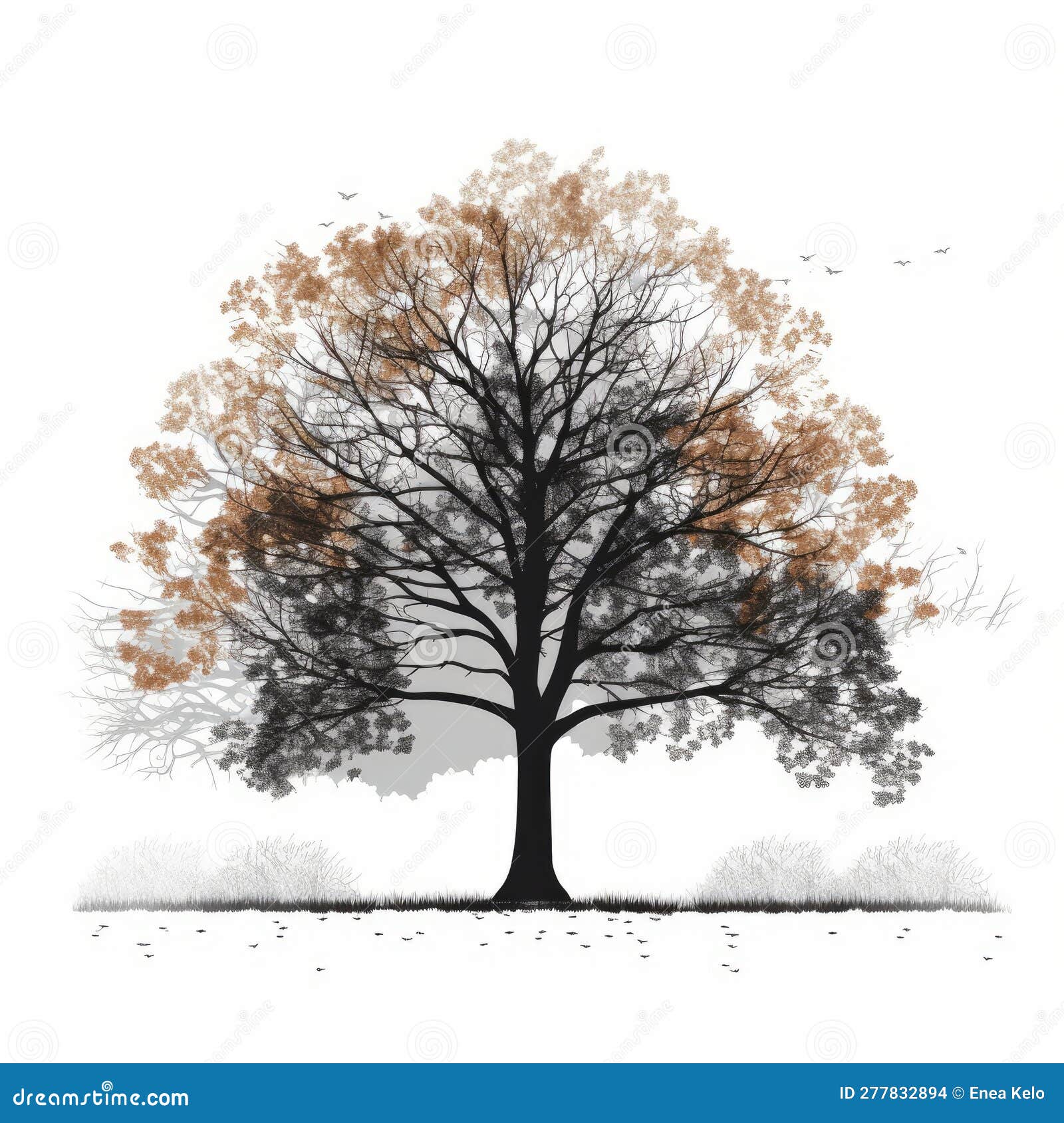 Black and White Silhouette Tree, in the Style of Realistic Brushwork ...