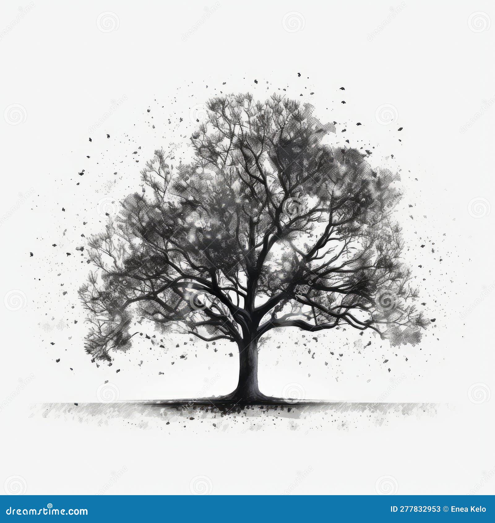 Black and White Silhouette Tree, in the Style of Realistic Brushwork ...