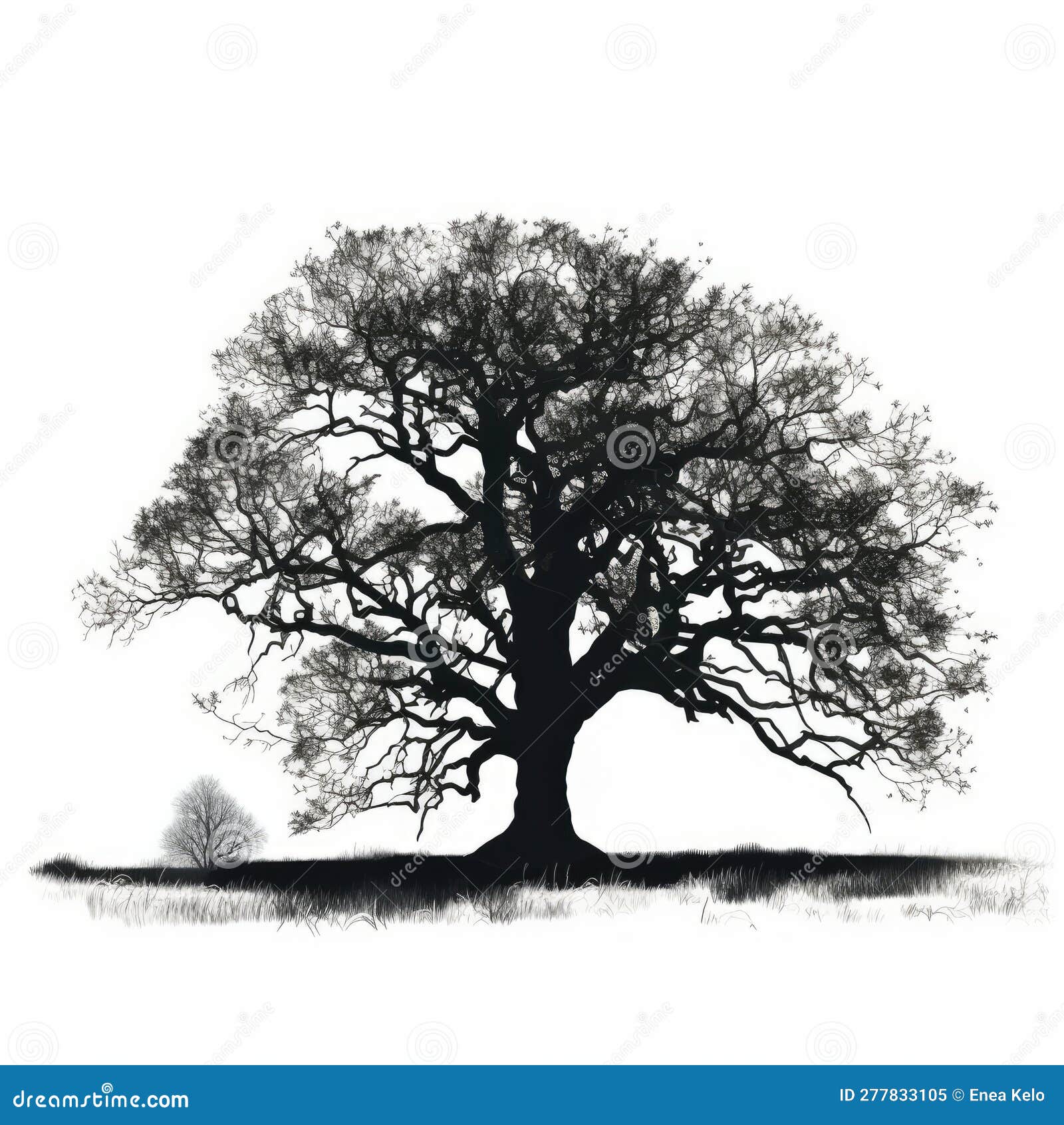 Black and White Silhouette Tree, in the Style of Realistic Brushwork ...