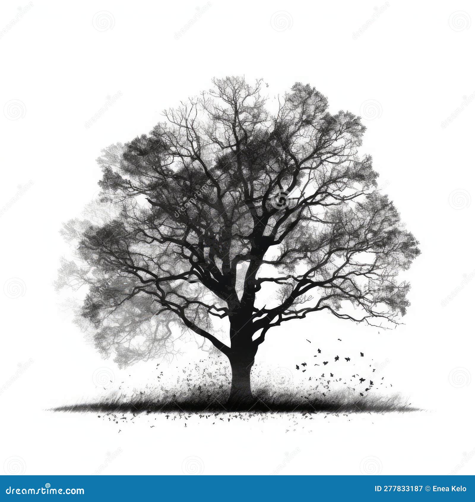Black and White Silhouette Tree, in the Style of Realistic Brushwork ...