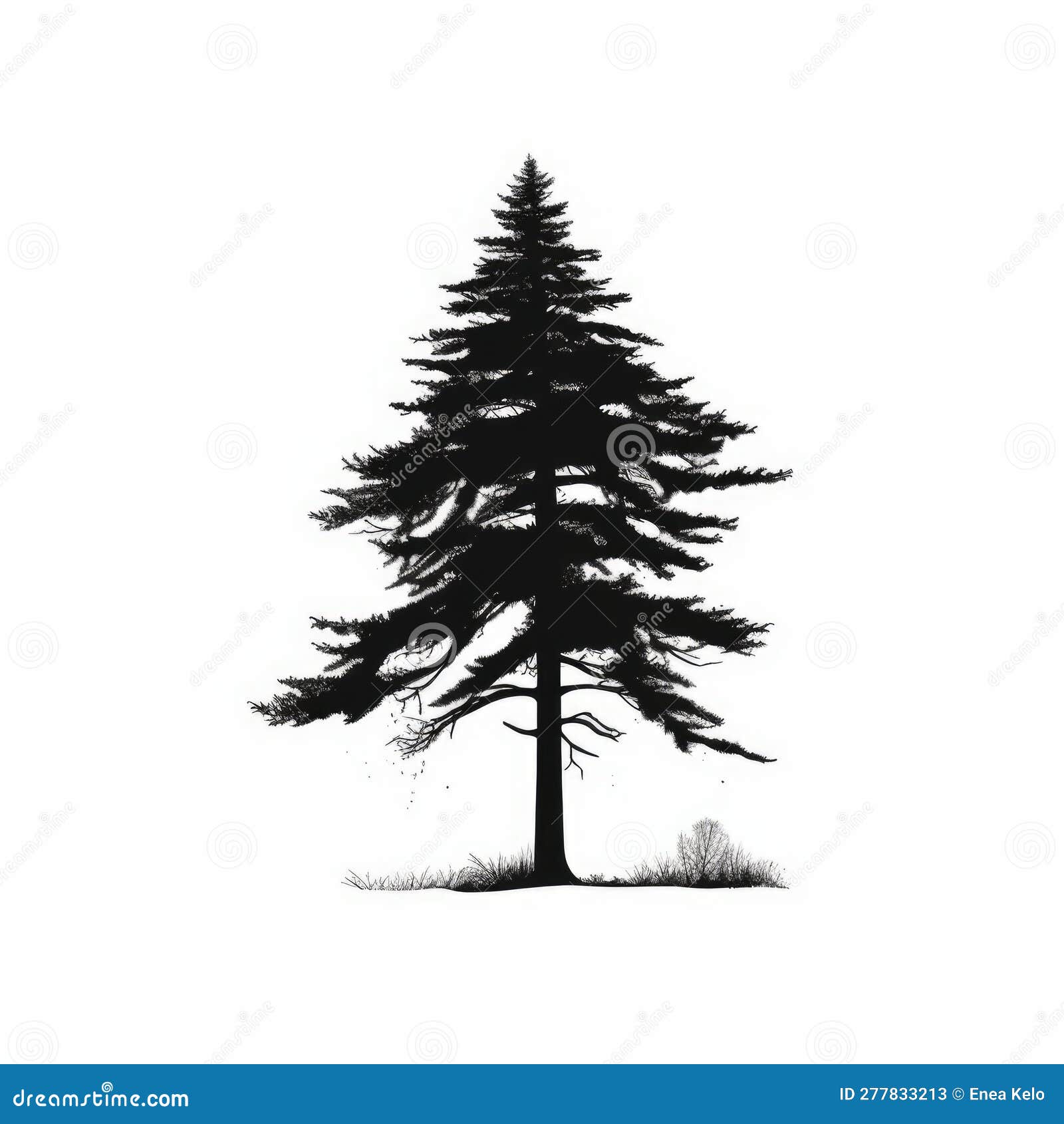 Black and White Silhouette Tree, in the Style of Realistic Brushwork ...