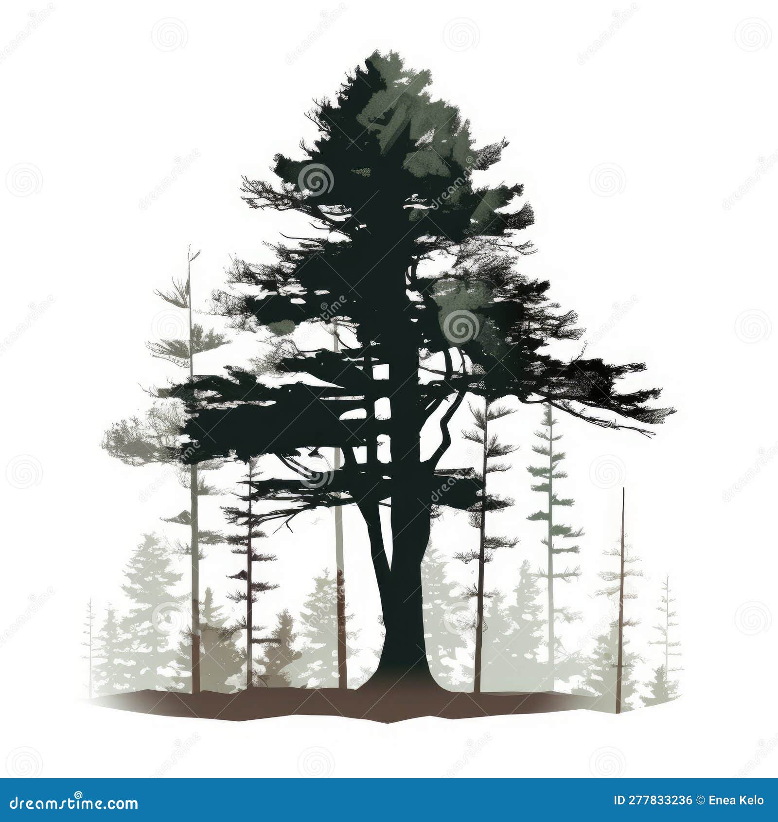 Black and White Silhouette Tree, in the Style of Realistic Brushwork ...