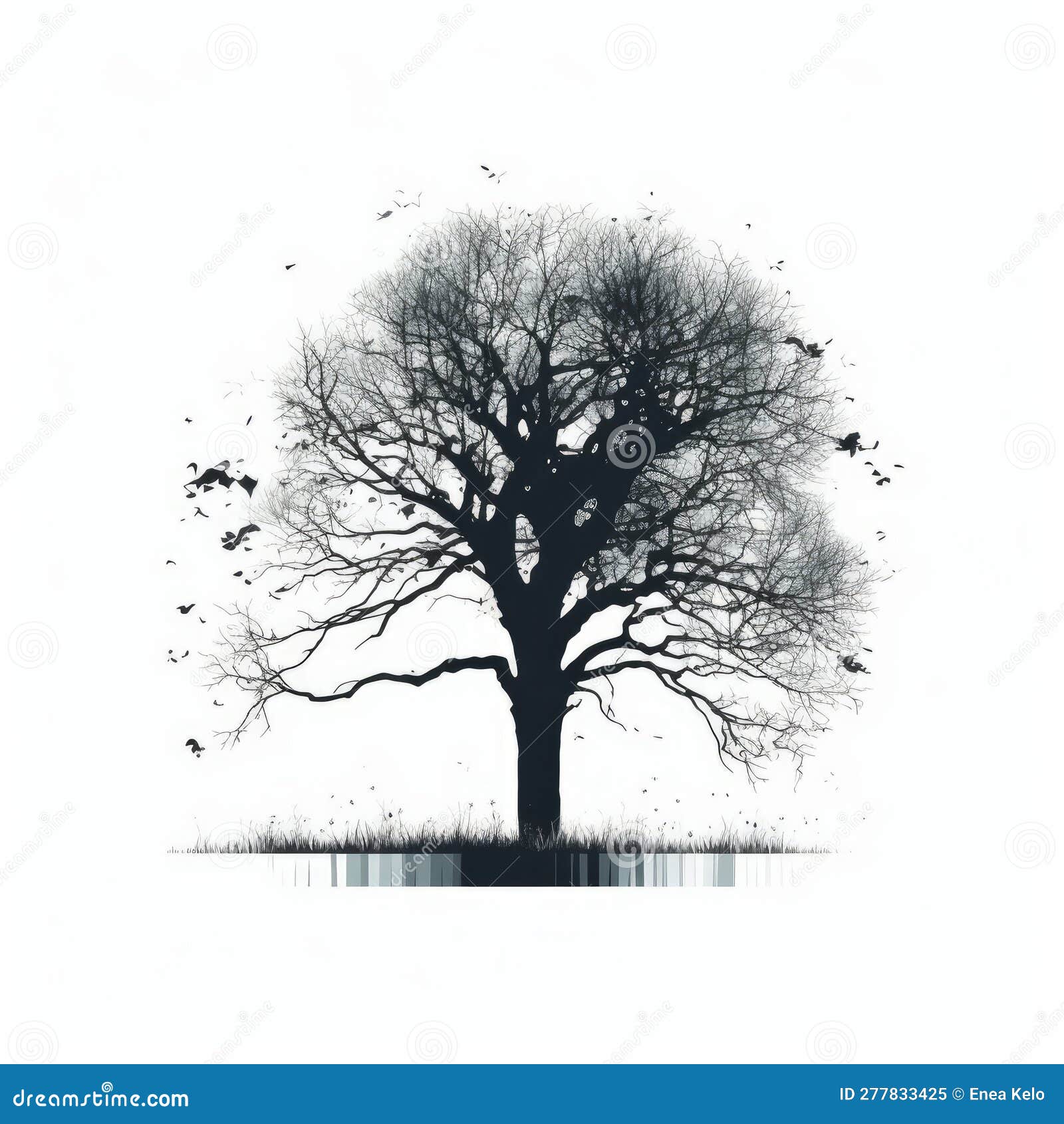 Black and White Silhouette Tree, in the Style of Realistic Brushwork ...