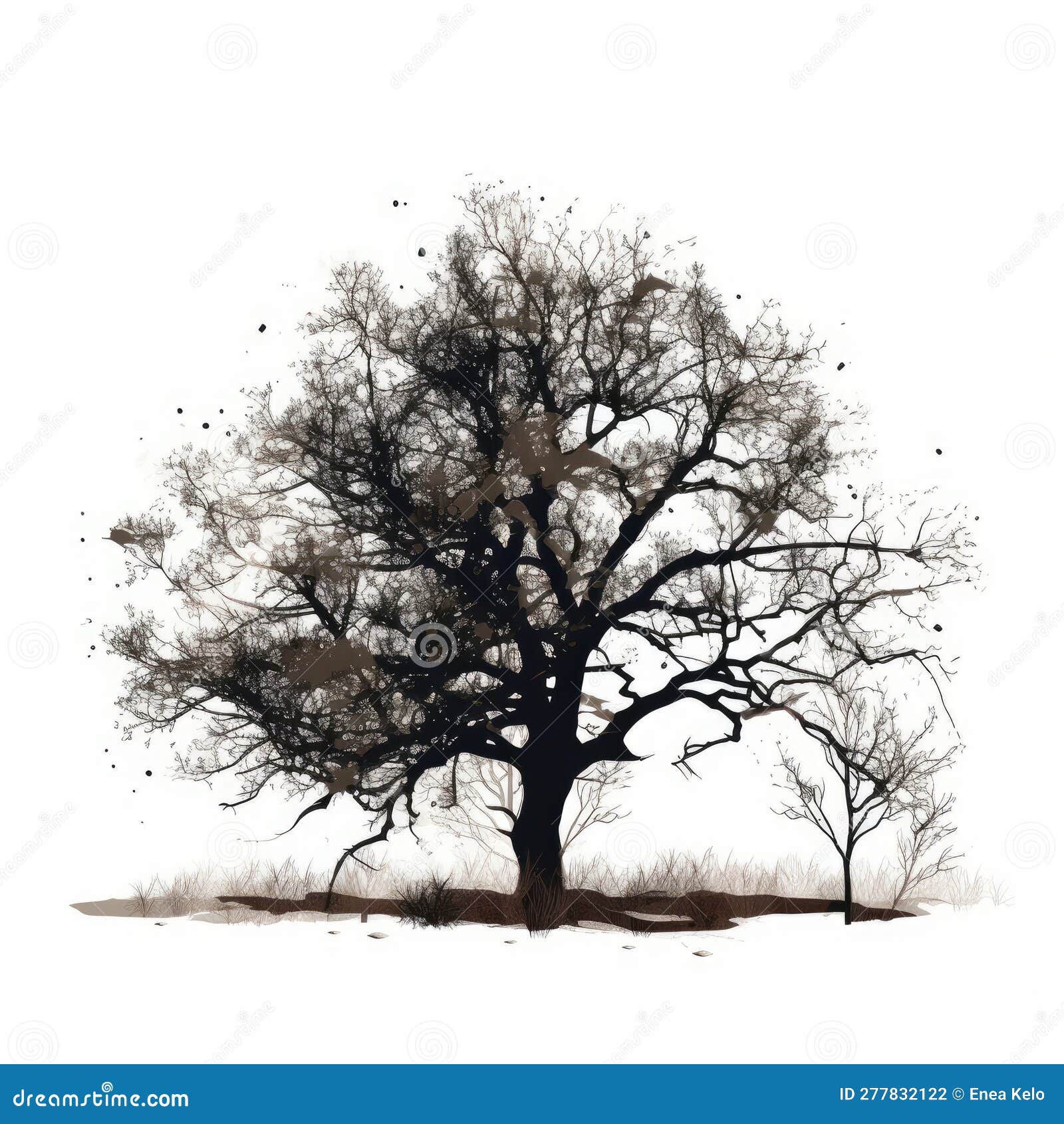 Black and White Silhouette Tree, in the Style of Realistic Brushwork ...