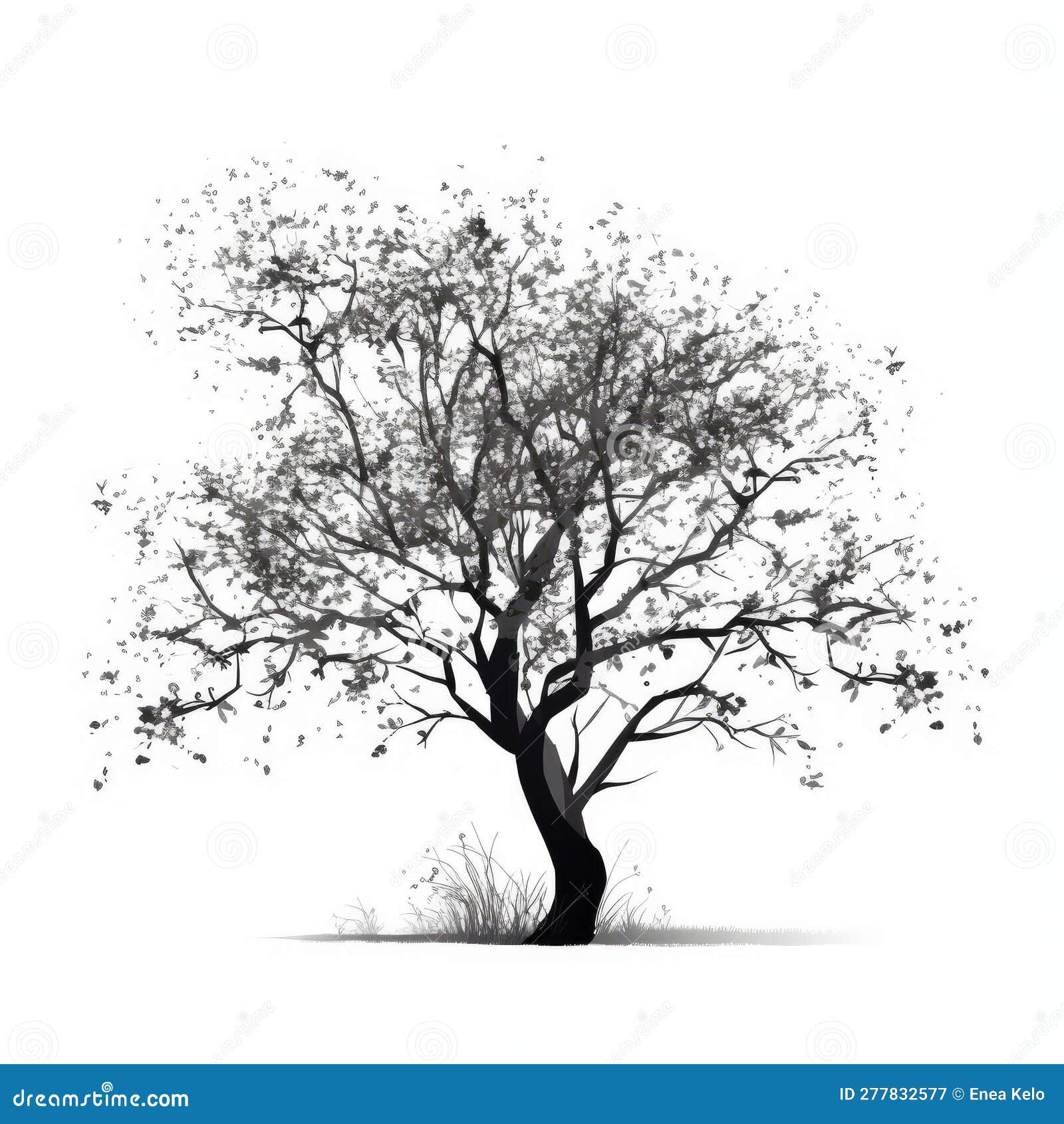 Black and White Silhouette Tree, in the Style of Realistic Brushwork ...