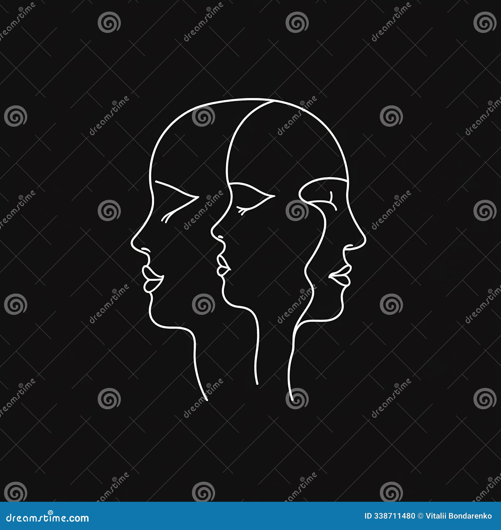 Black and White Silhouettes of Female Heads on a Black Background ...