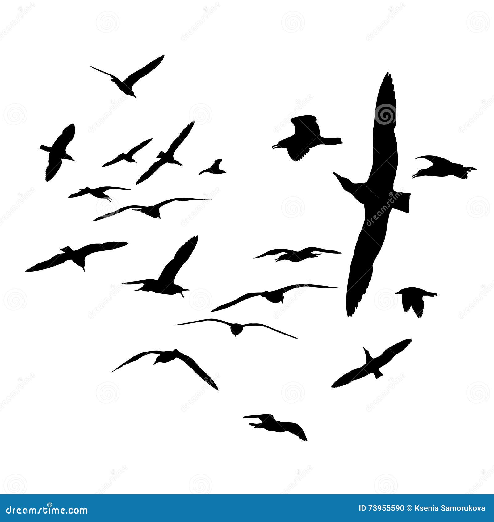 Silhouettes Of A Flock Of Birds. Vector Illustration. Simple Background ...