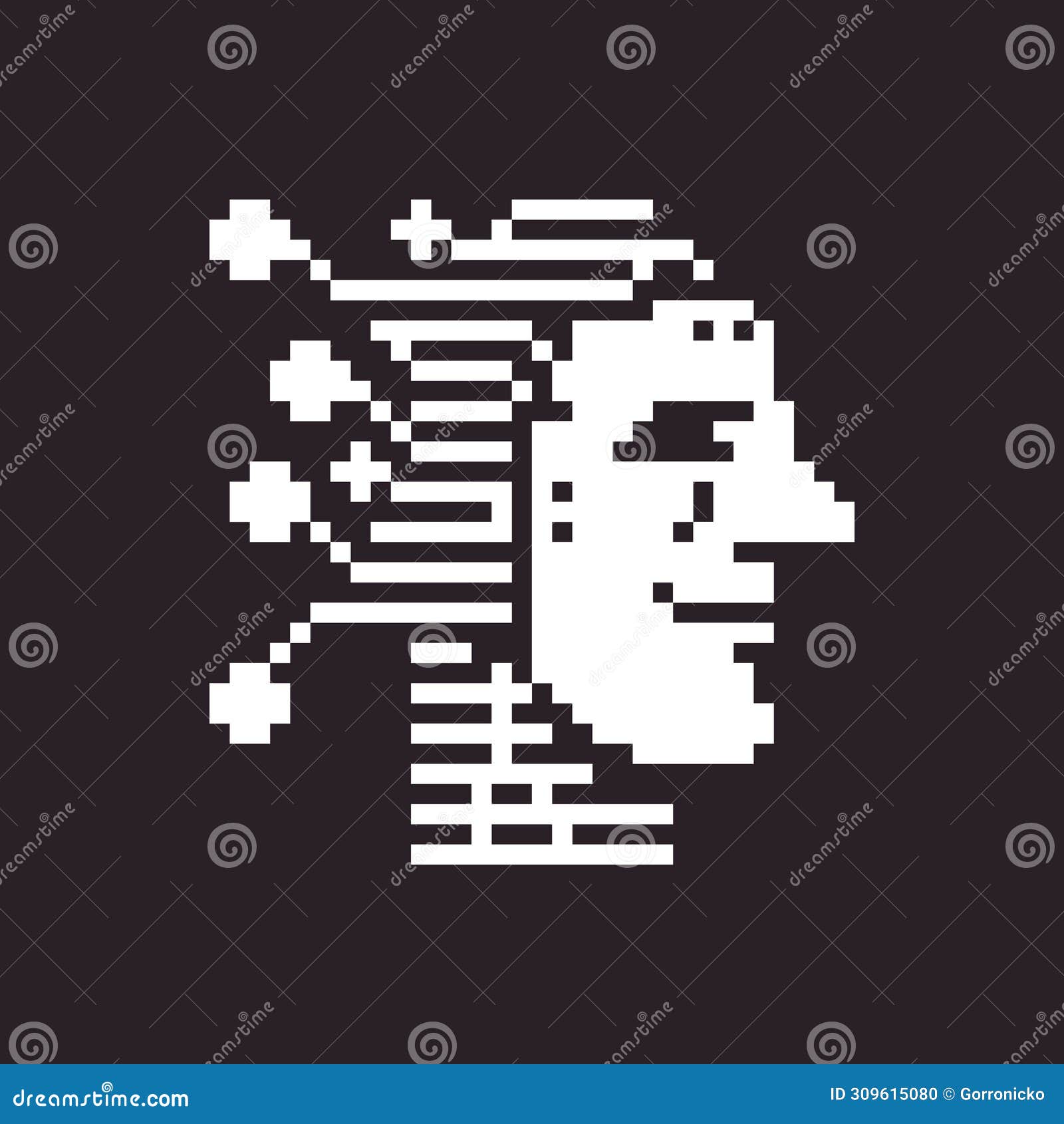 Black and White Simple 1bit Pixel Art Artificial Intelligence Icon ...
