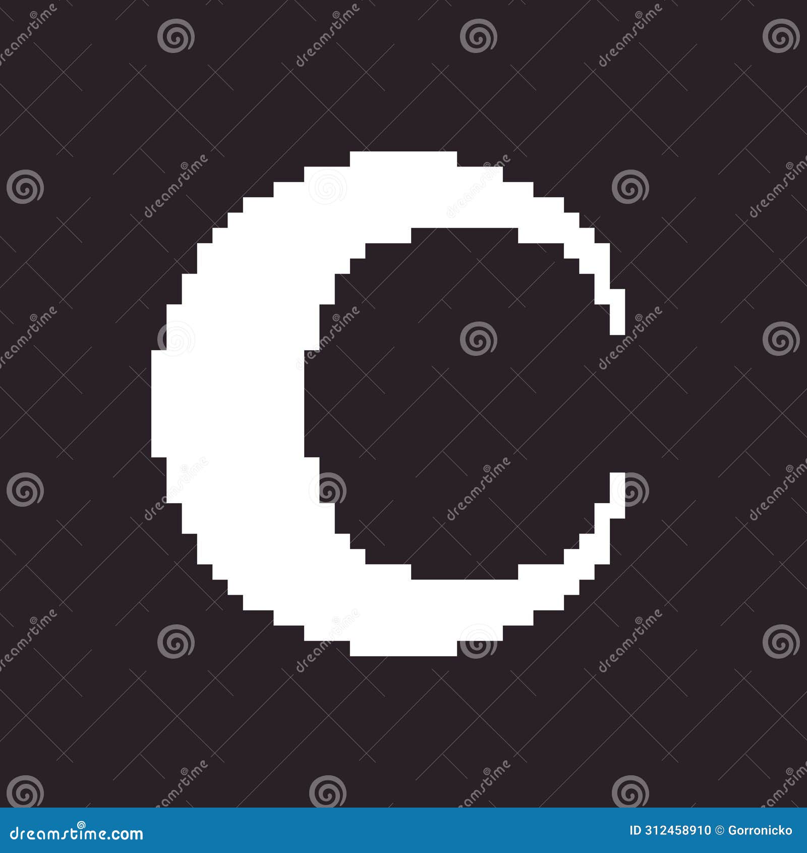 Black and White Simple 1bit Vector Pixel Art Icon of Crescent Moon ...