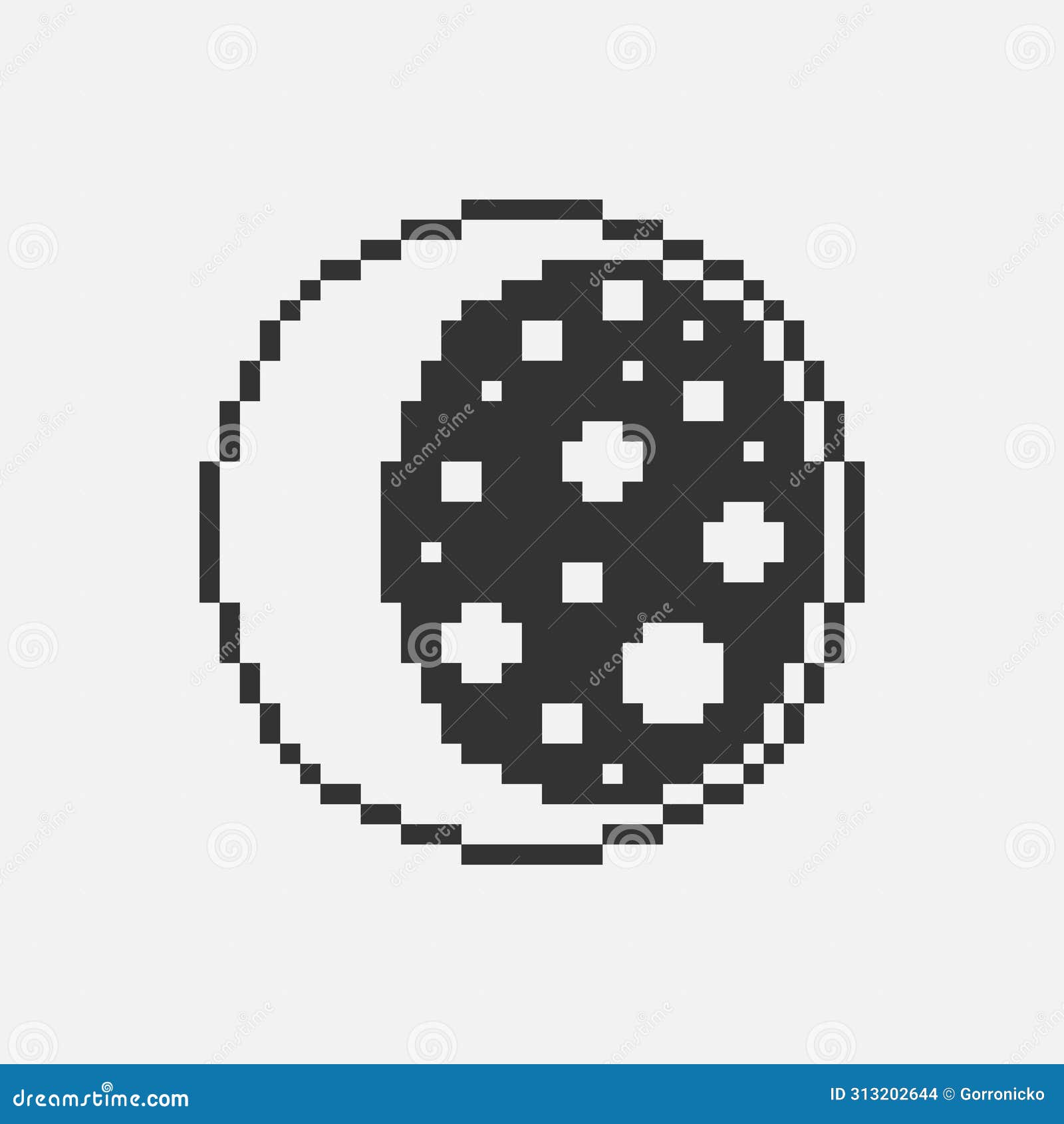 Black and White Simple 1bit Vector Pixel Art Icon of the Round Moon in ...