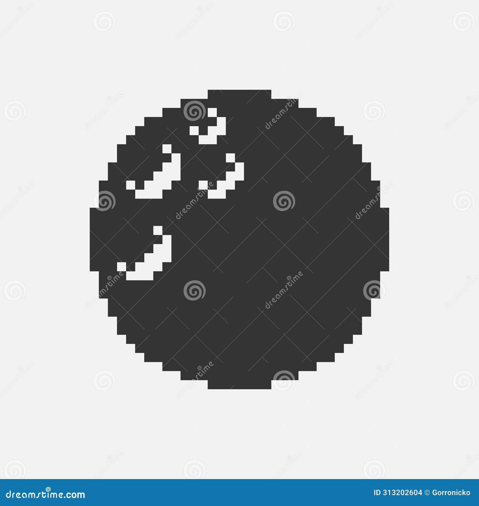 Black and White Simple 1bit Vector Pixel Art Icon of the Round Moon in ...
