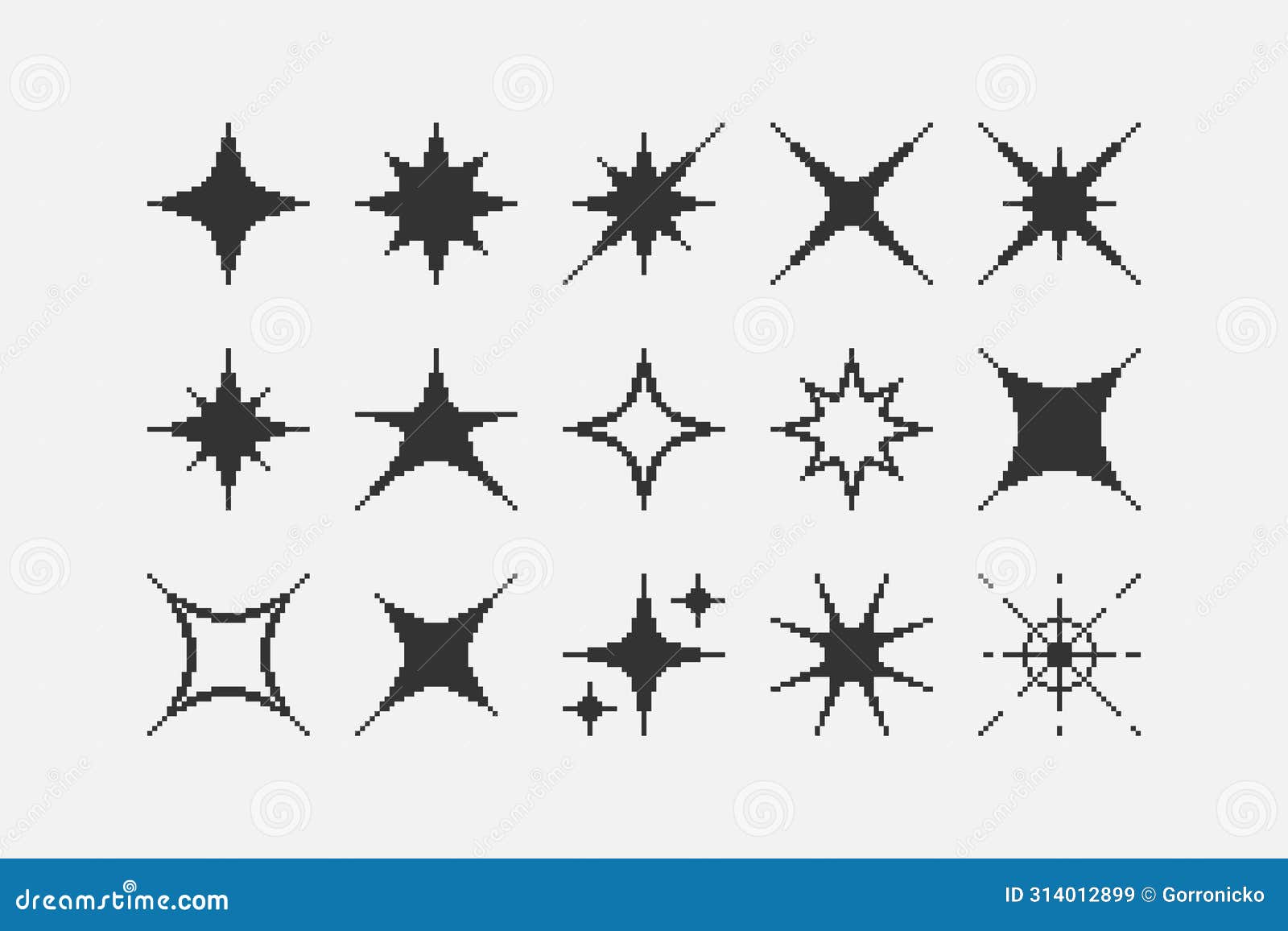 Black and White Simple 1bit Vector Pixel Art Set of Different ...