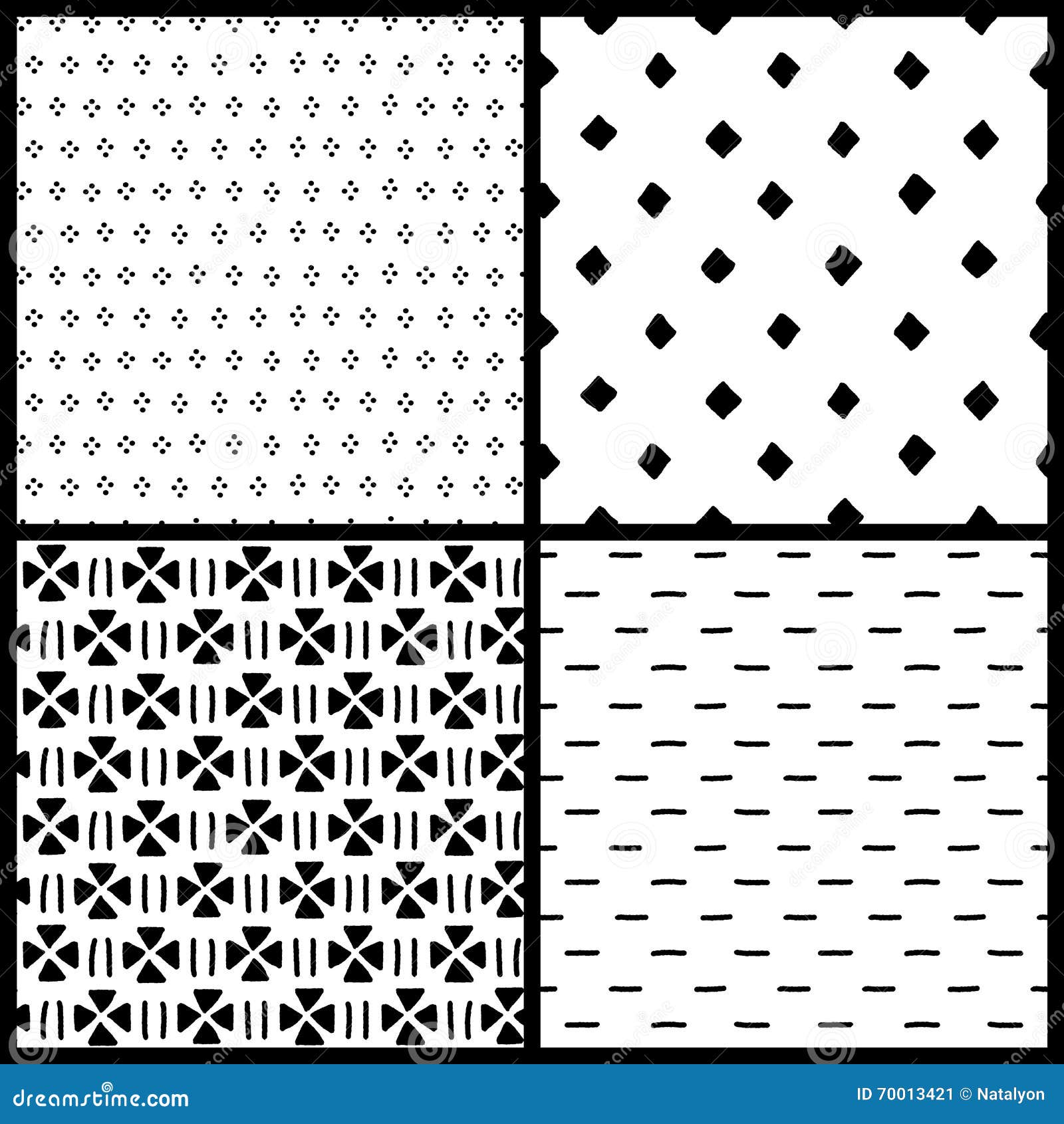 Black and White Simple Ethnic Geometric Seamless Patterns Set, Vector ...