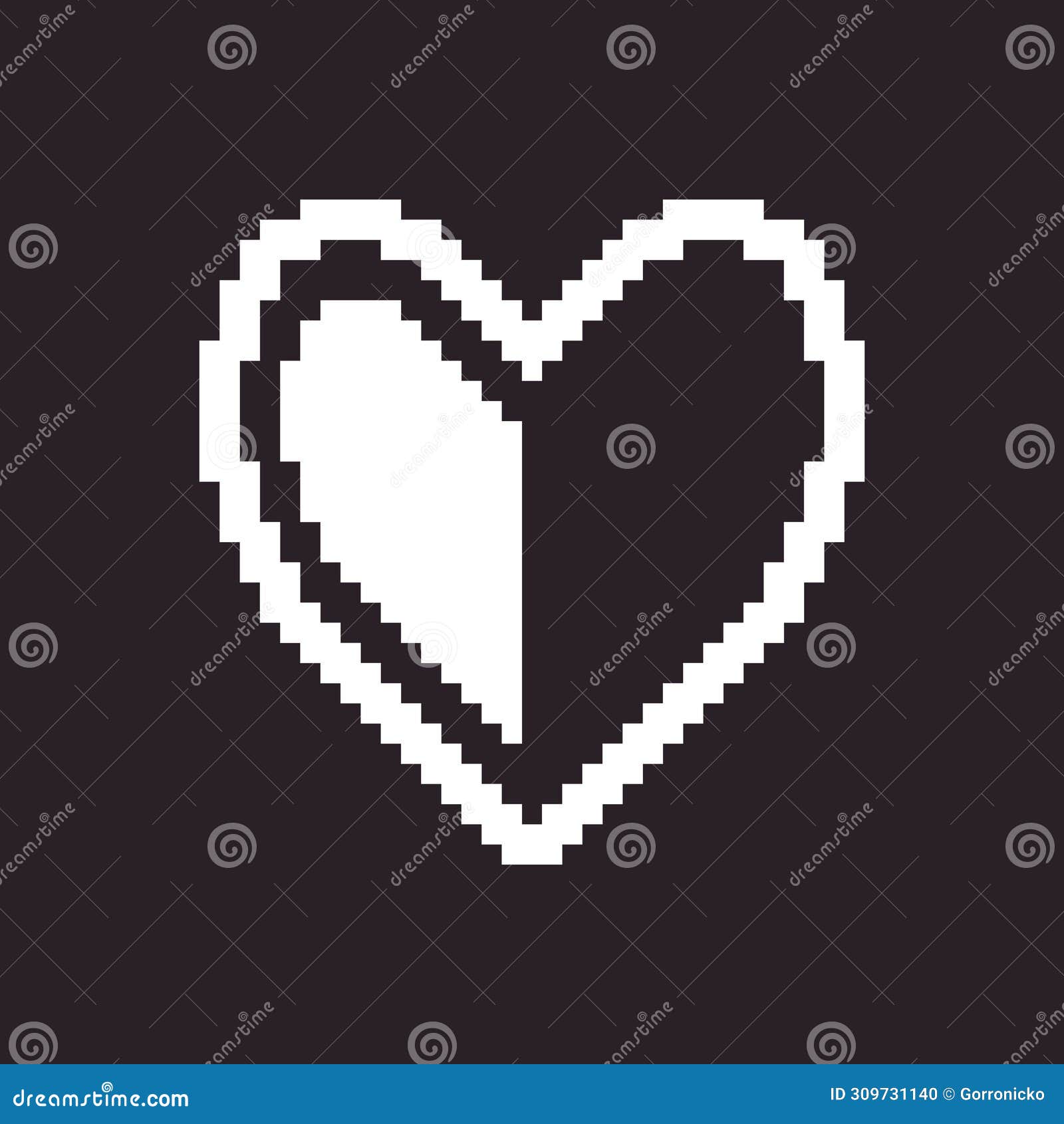 Black and White Simple Flat 1bit Pixel Art Abstract Heart Half Filled ...