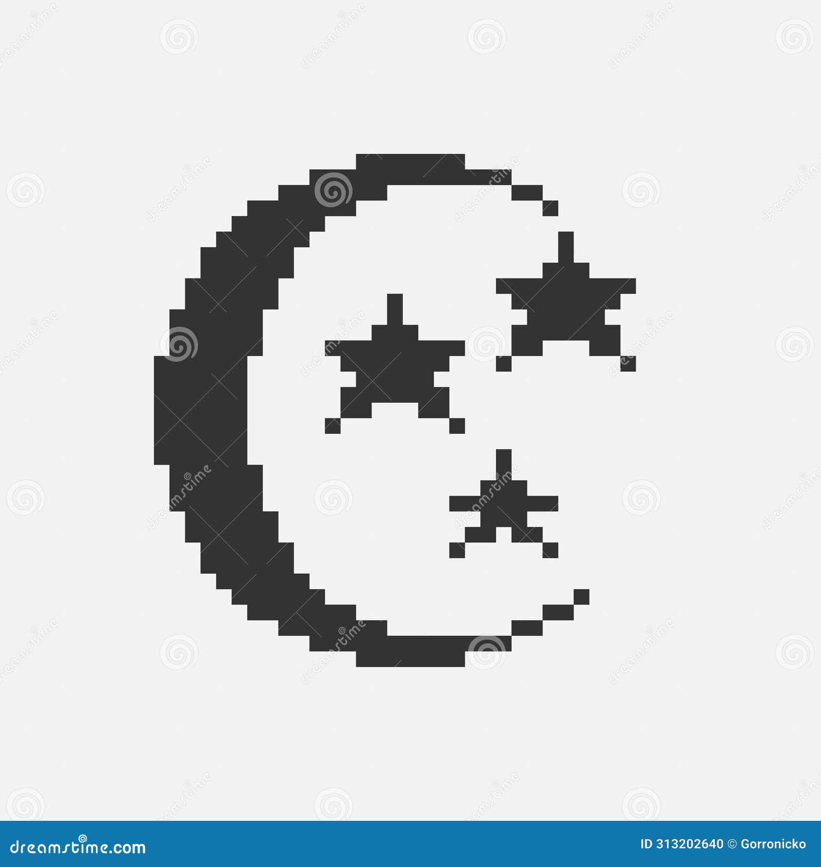 Black and White Simple 1bit Vector Pixel Art Icon of Crescent Moon and ... Black and White Simple 1bit Vector Pixel Art Icon of Crescent Moon and ...