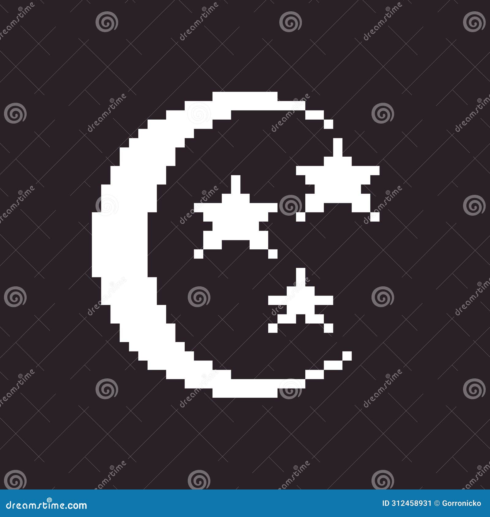 Simple Flat 1bit Vector Pixel Art Icon of Crescent Moon and Stars Stock ...
