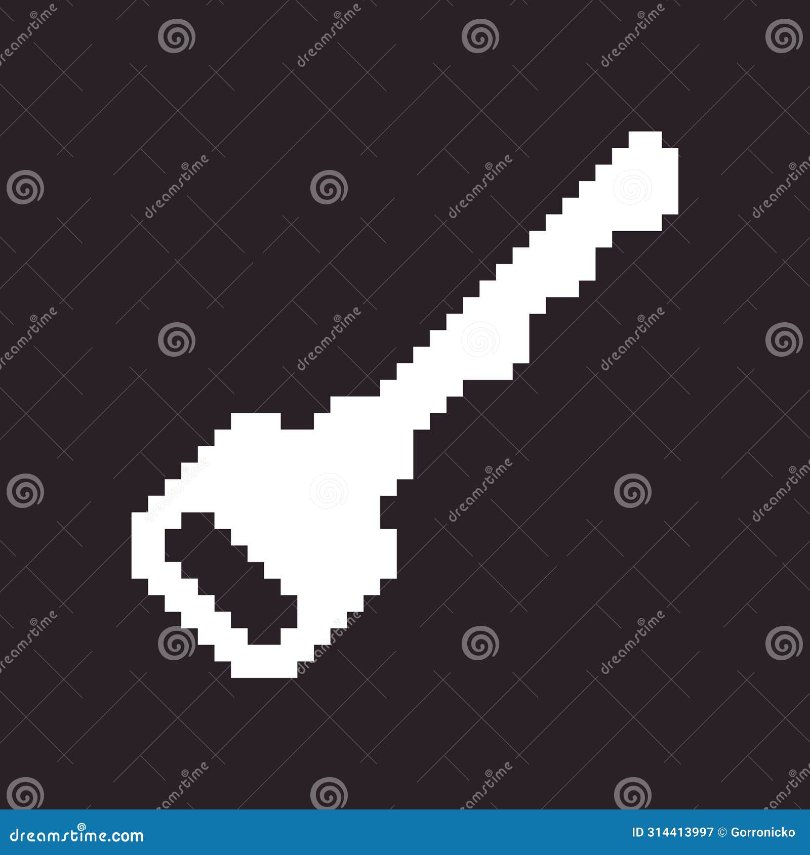 Black and White Simple 1bit Vector Pixel Art Icon of Modern Door Key ...