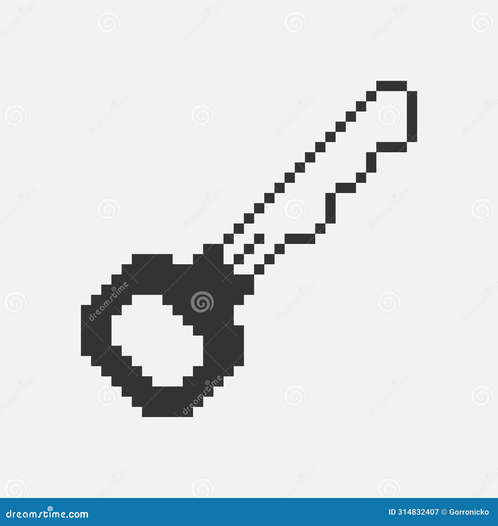 Black and White Simple 1bit Vector Pixel Art Icon of Modern Door Key ...