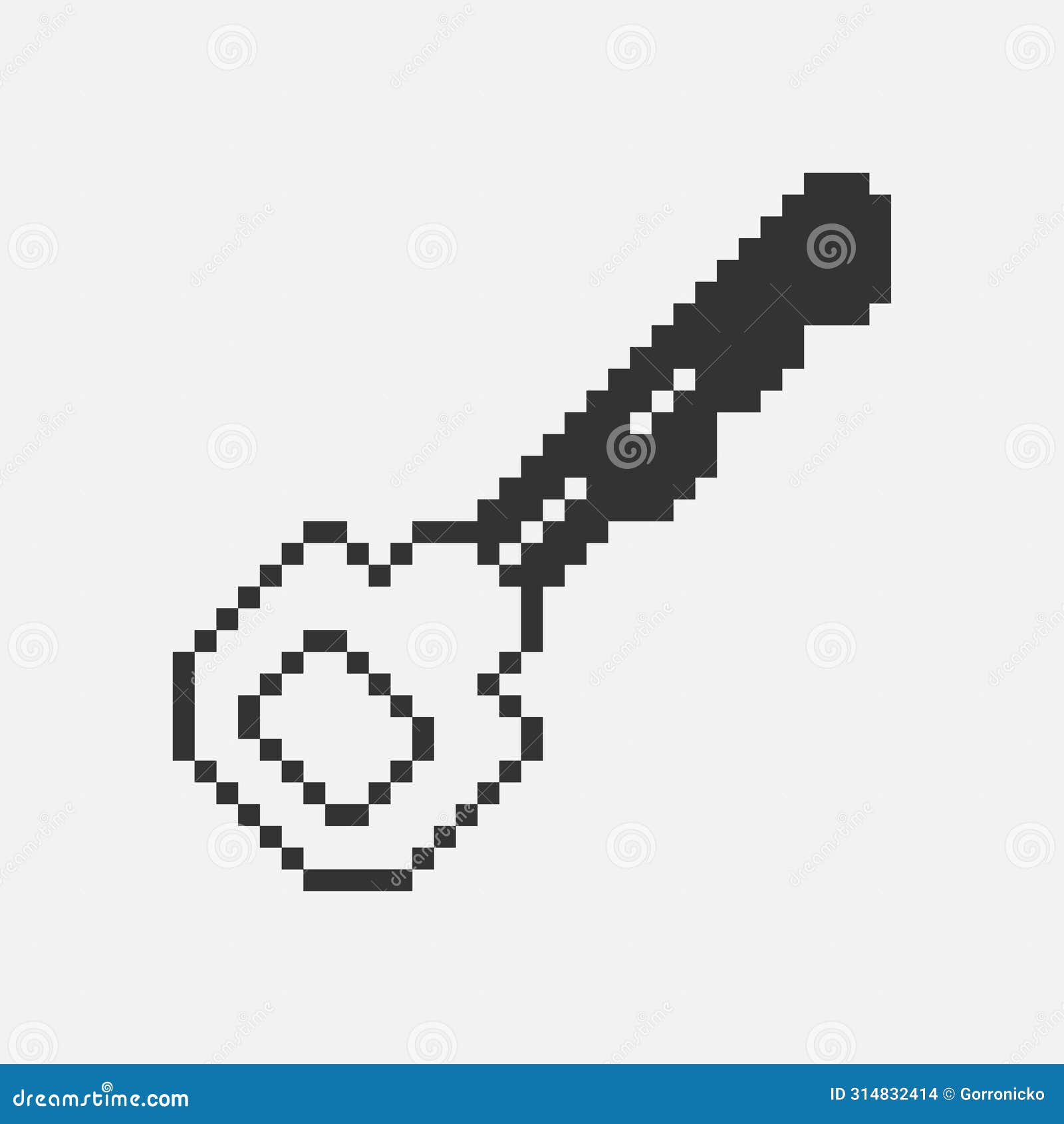 Black and White Simple 1bit Vector Pixel Art Icon of Modern Door Key ...