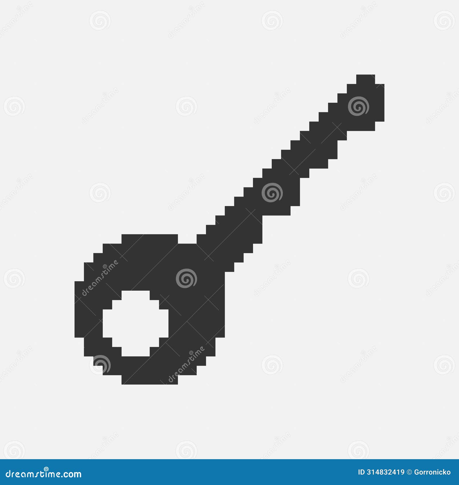 Black and White Simple 1bit Vector Pixel Art Icon of Modern Door Key ...