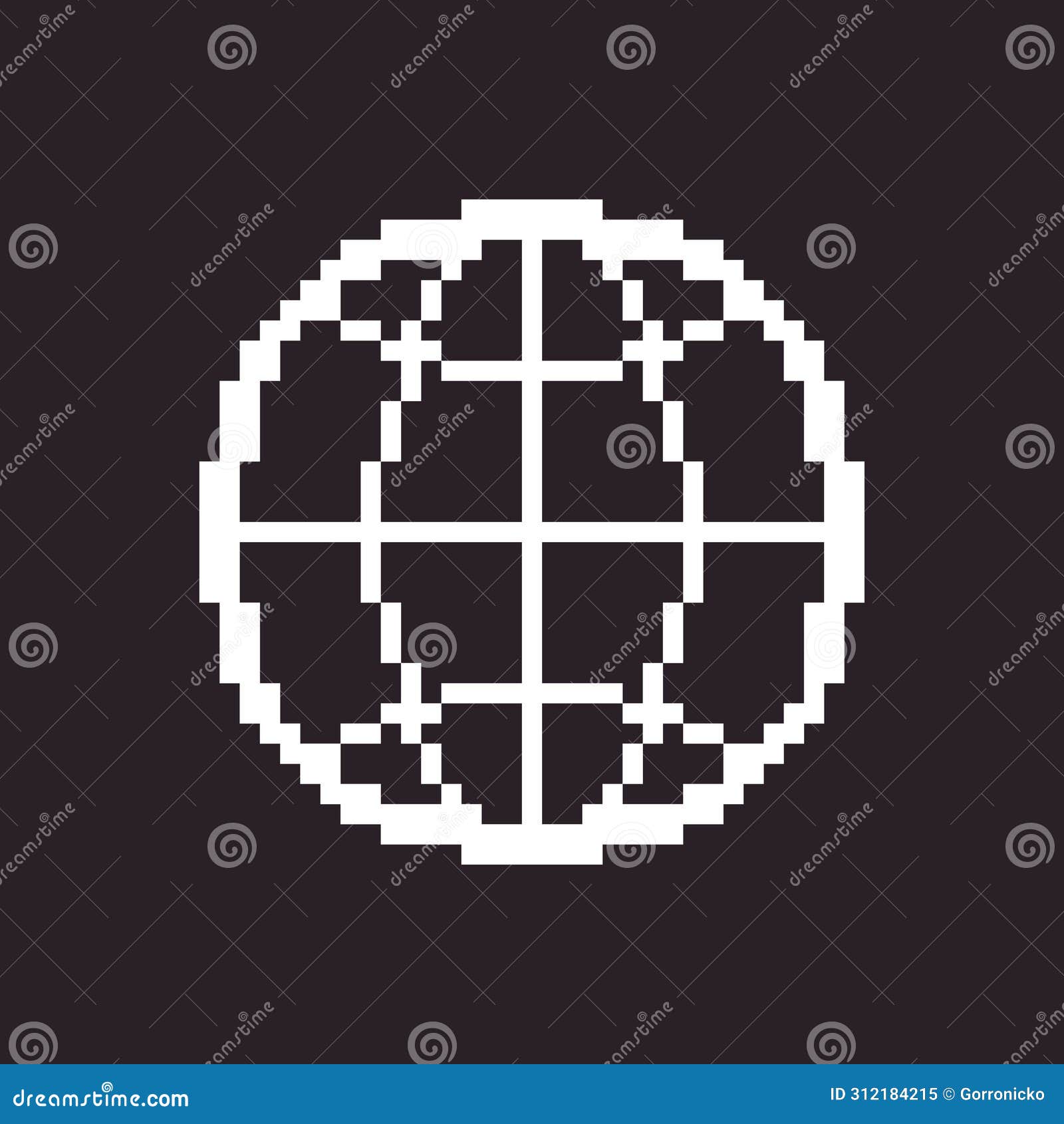 Black and White Simple 1bit Vector Pixel Art Icon of Round Abstract ...