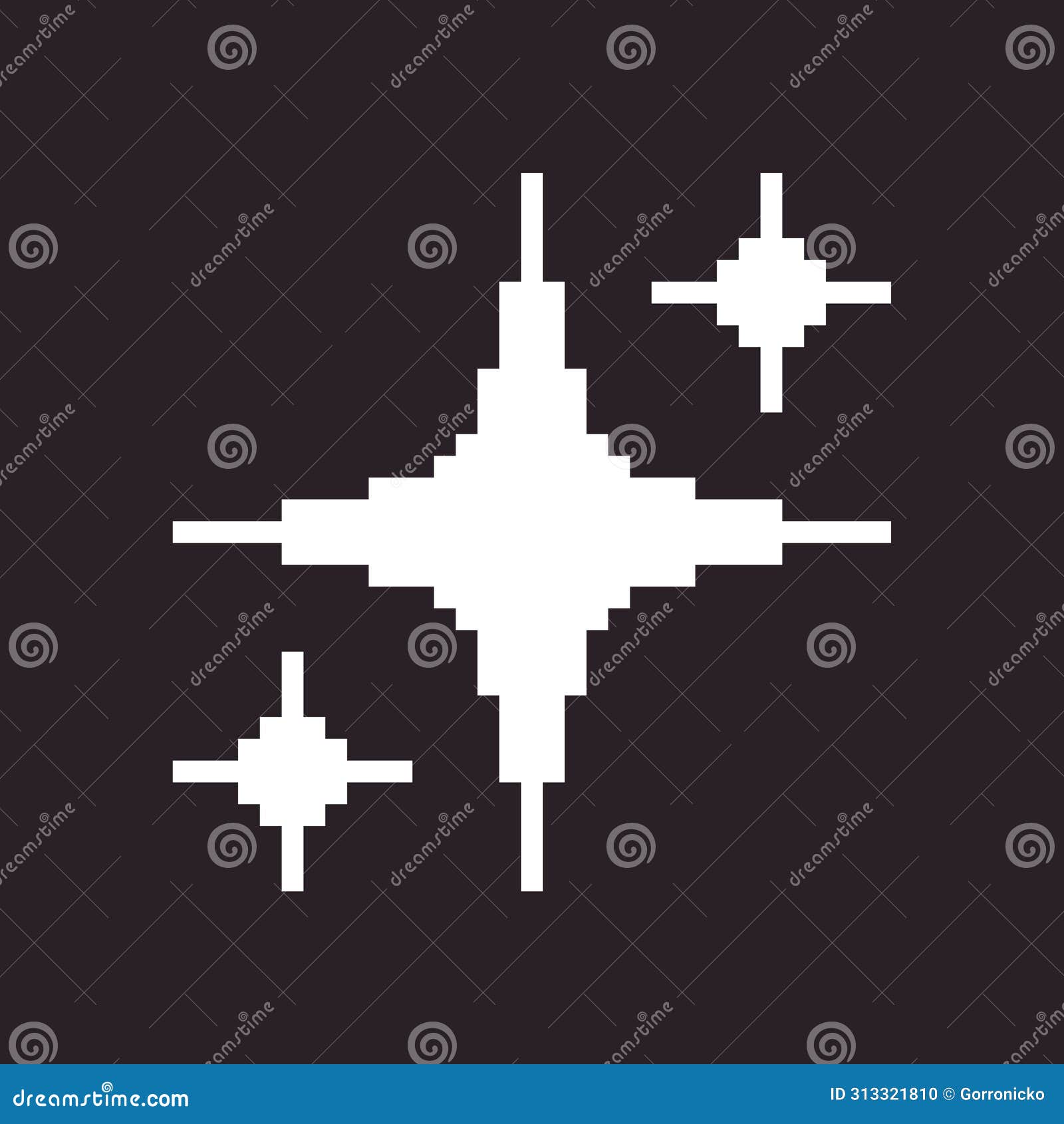 Black and White Simple 1bit Vector Pixel Art Icon of Star or Sparkle ...