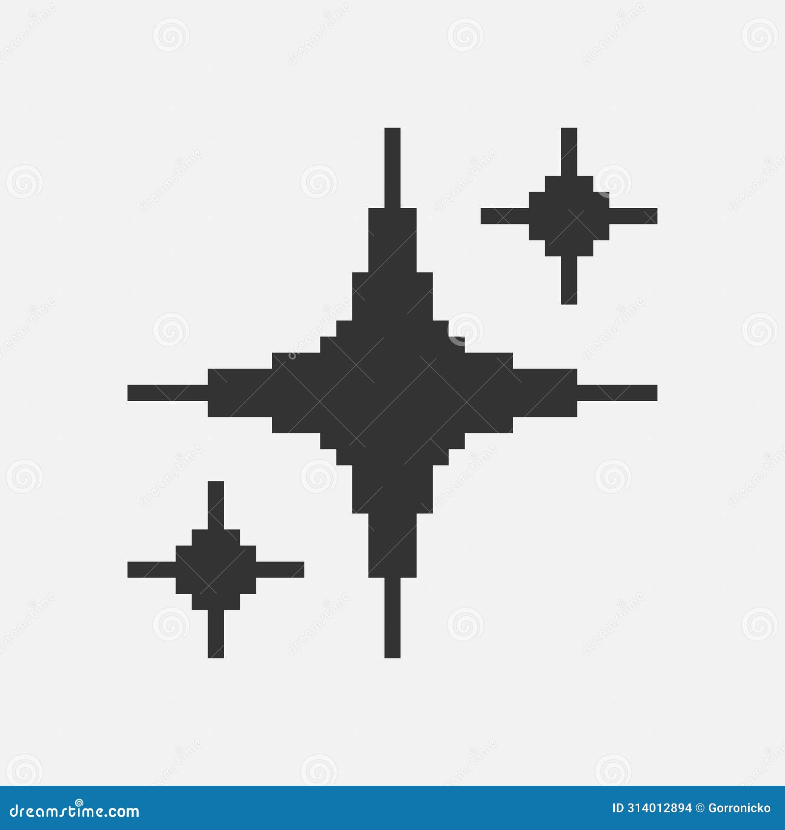 Black and White Simple Flat 1bit Vector Pixel Art Icon of Star or ...
