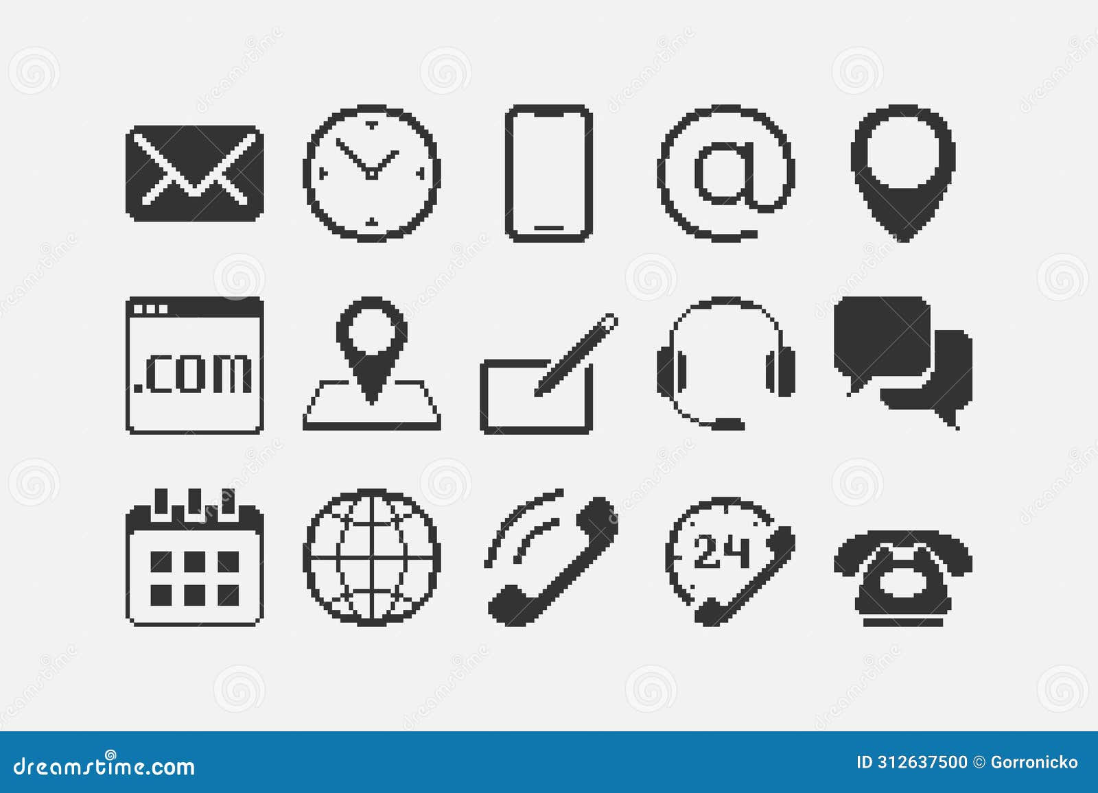 Black and White Simple 1bit Vector Pixel Art Set of Contact Us Icons on ... Black and White Simple 1bit Vector Pixel Art Set of Contact Us Icons on ...