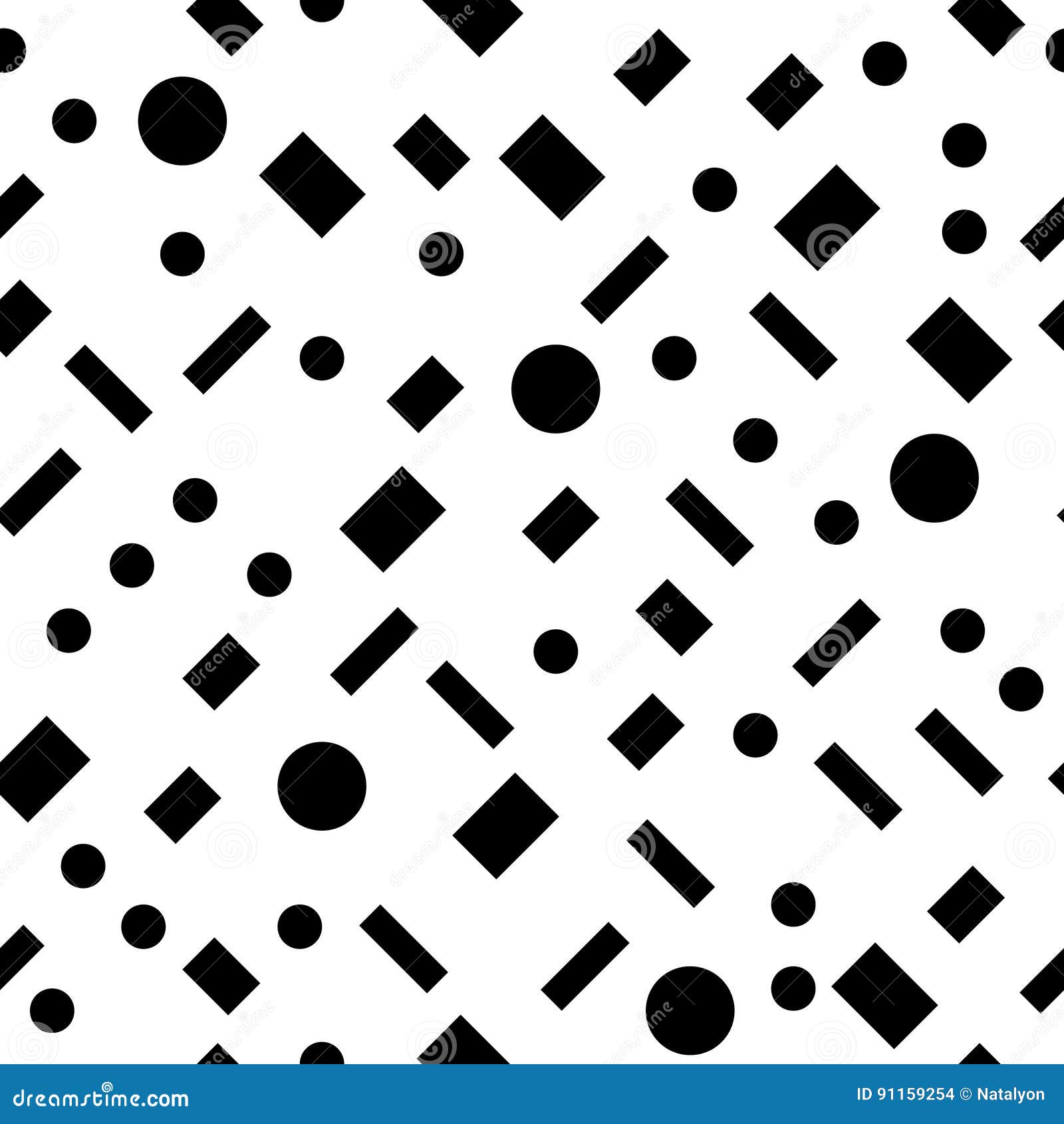 Black and White Simple Geometric Shapes Seamless Pattern, Vector Stock ...