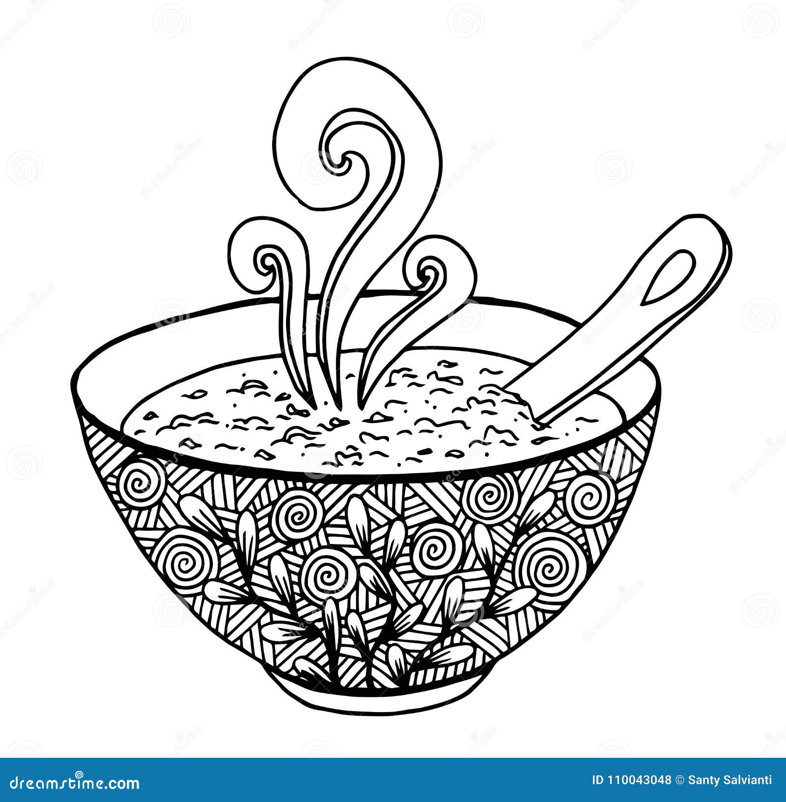 Black and White Simple Hand Drawn Doodle of a Bowl of Soup Stock ...