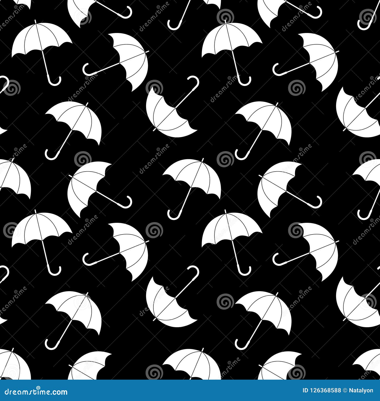 Black and White Simple Umbrellas Silhouettes, Seamless Pattern, Vector ...