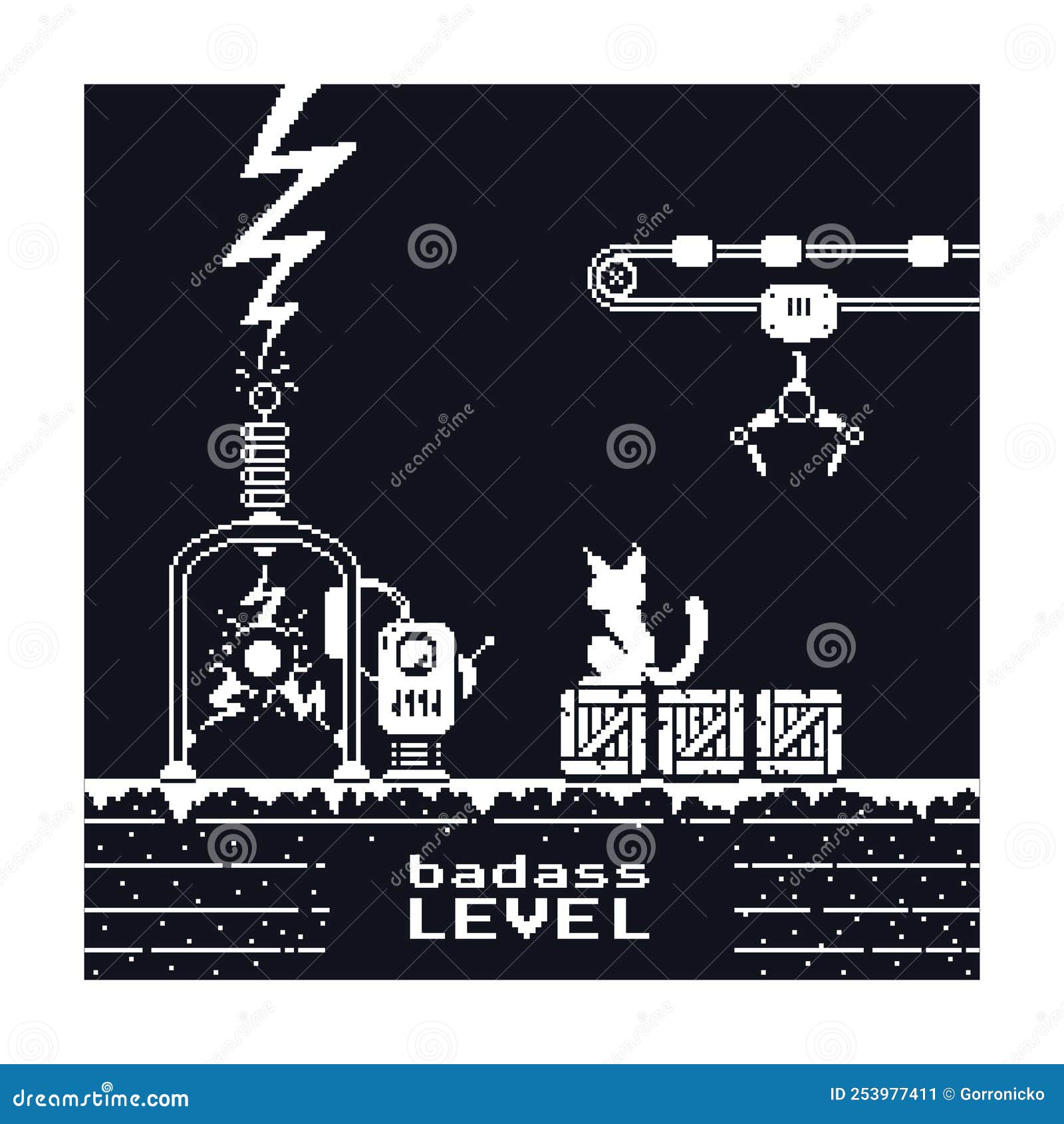 Simple Vector 1bit Pixel Art Illustration of Cat Sitting on Boxes in a ...