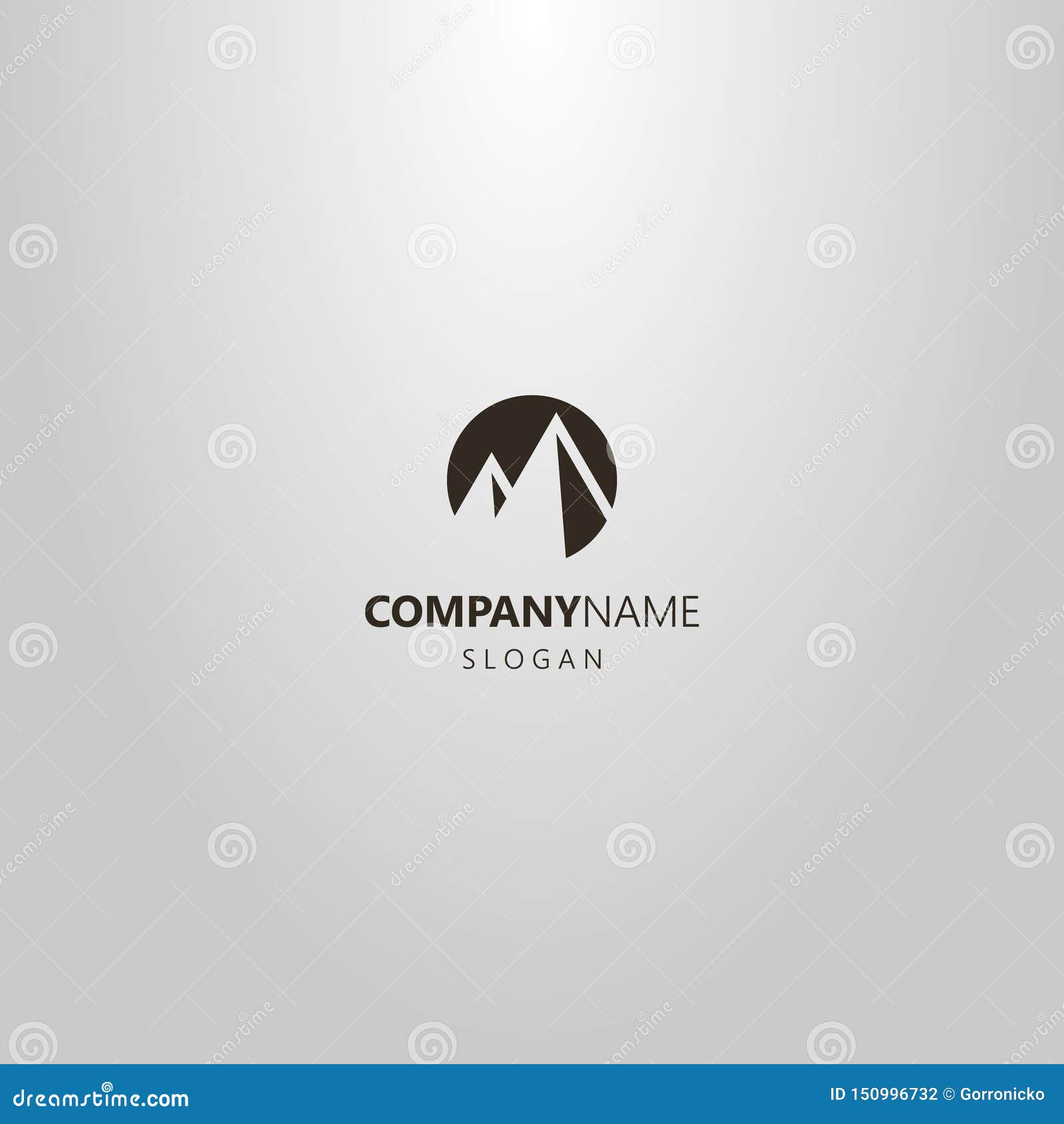 Simple Vector Flat Art Negative Space Round Logo of Two Mountain Peaks ...