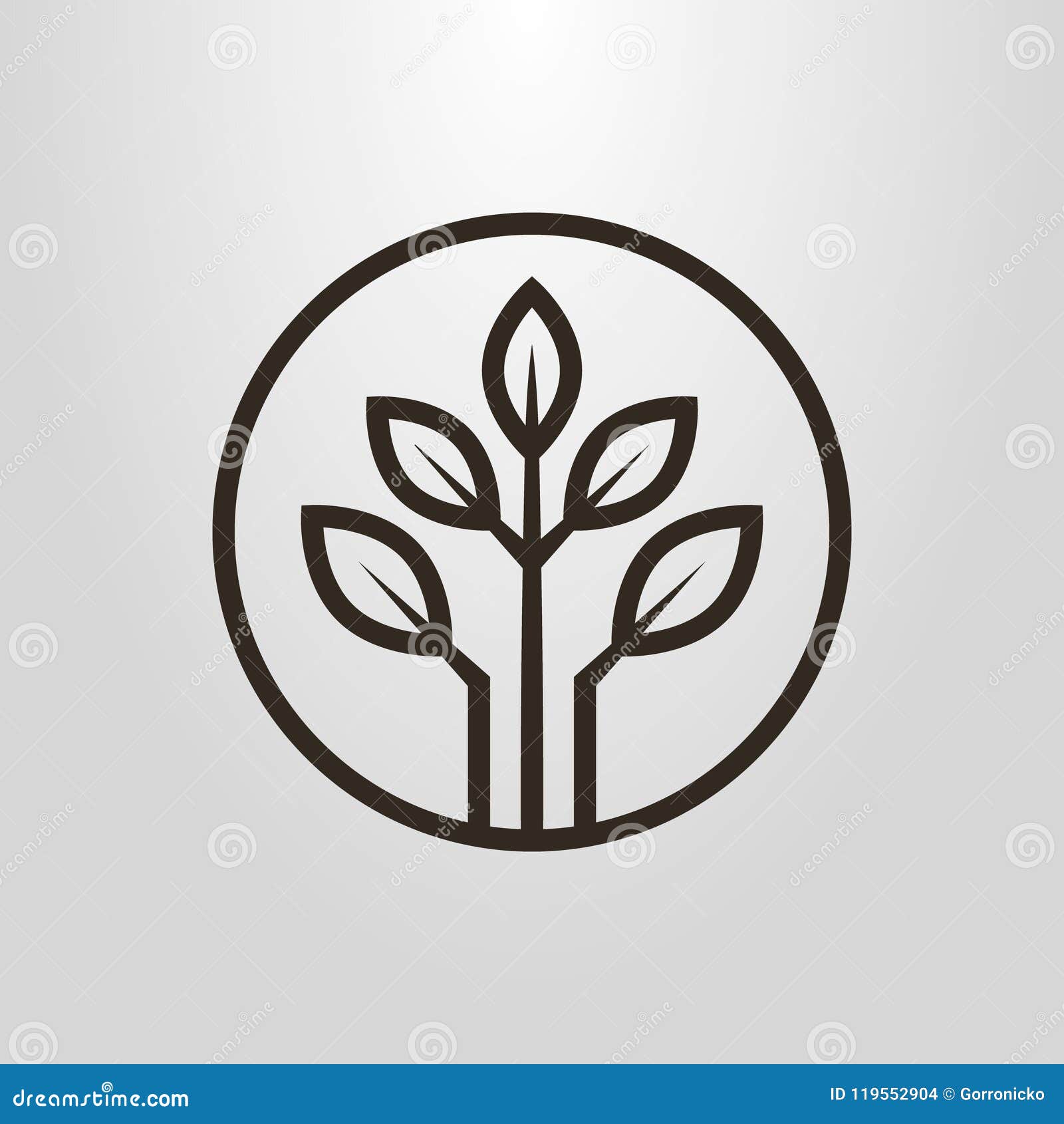 Simple Vector Pictogram of Three Branches with Leaves in a Round Frame ...