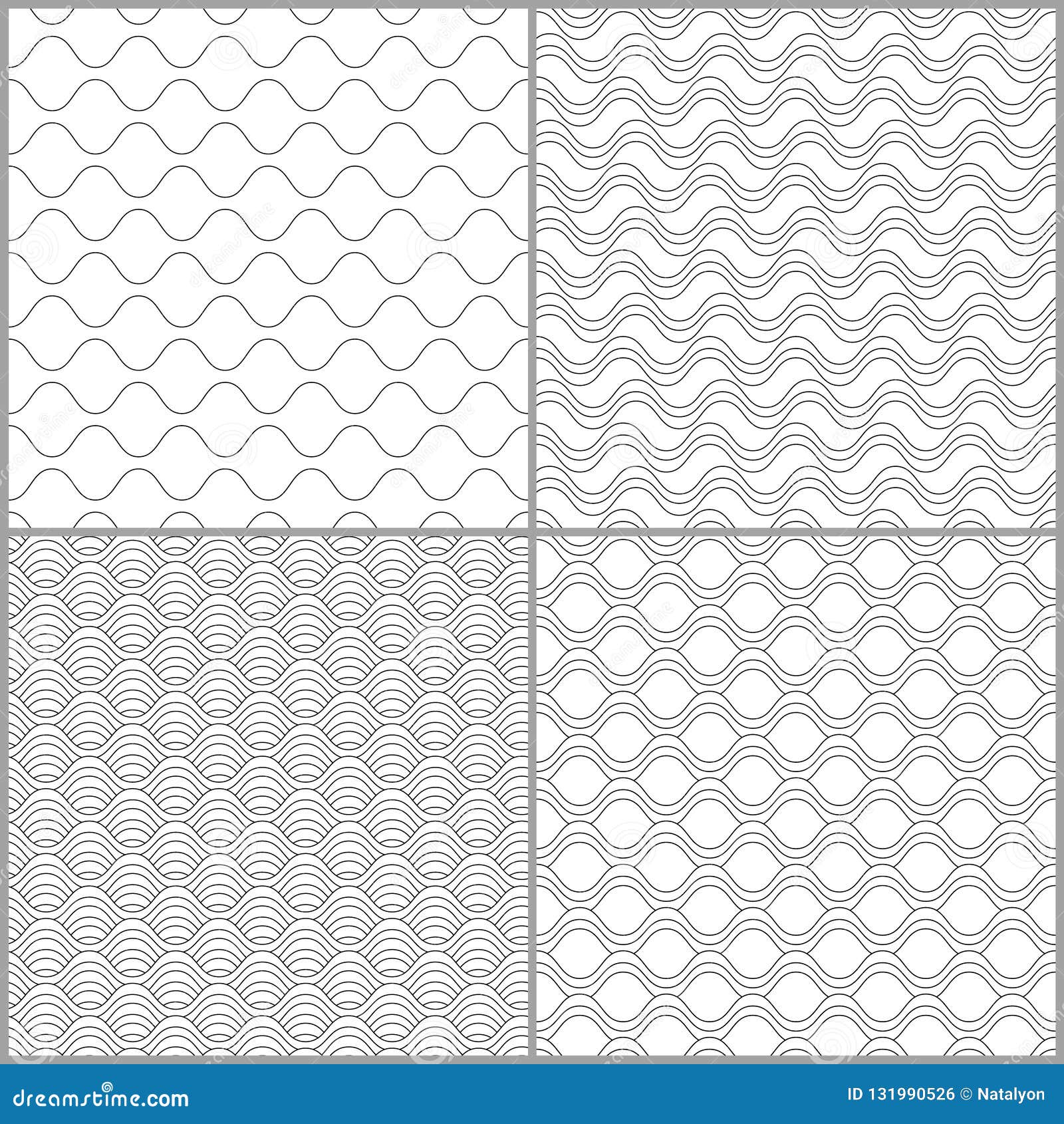 Black and White Simple Waves Seamless Patterns Set, Vector Stock Vector ...