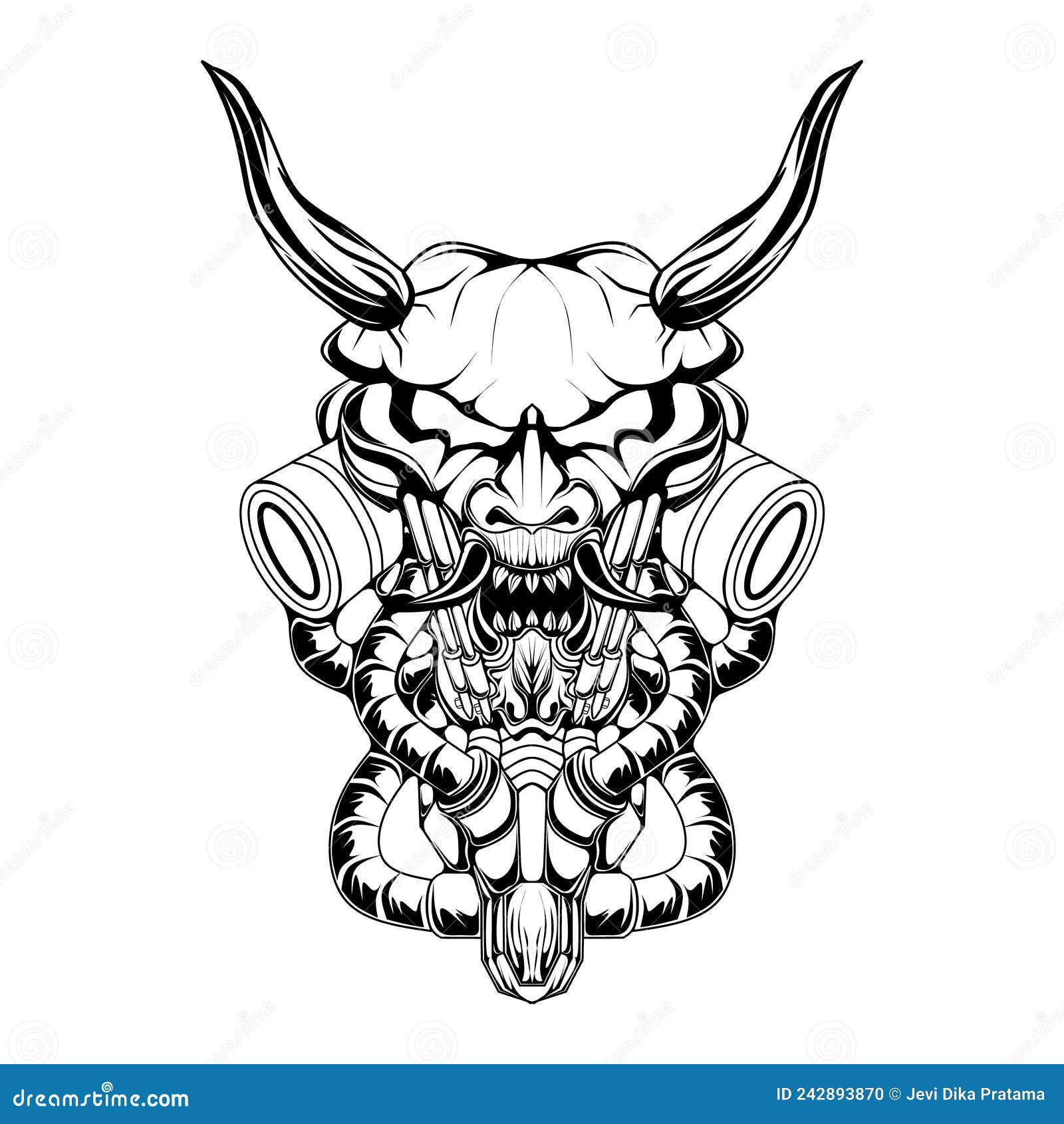 Black and White Skeleton with Mecha Devil Skull Stock Vector ...