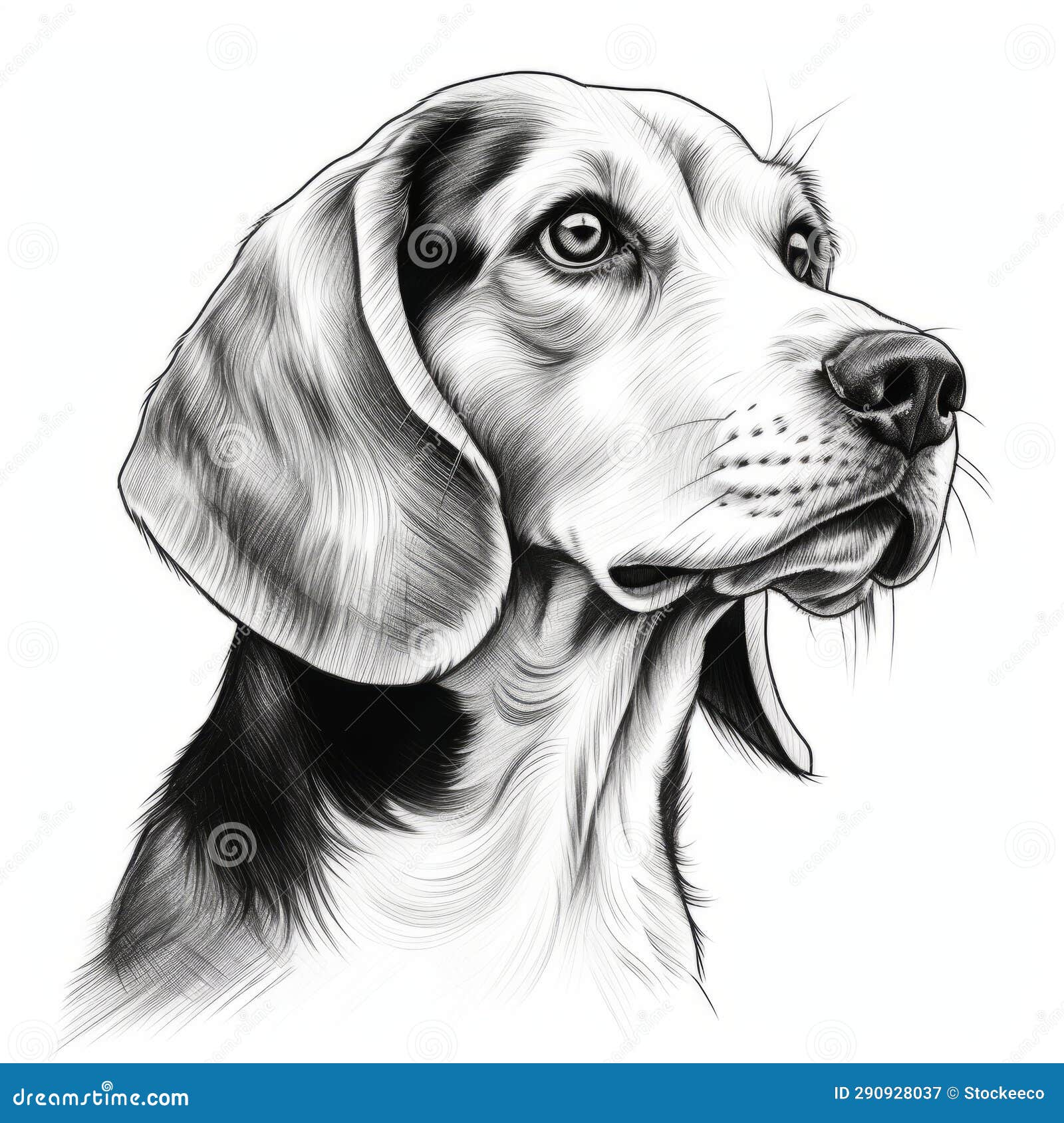 Minimalist Beagle Head Drawing in Black and White Stock Illustration ...