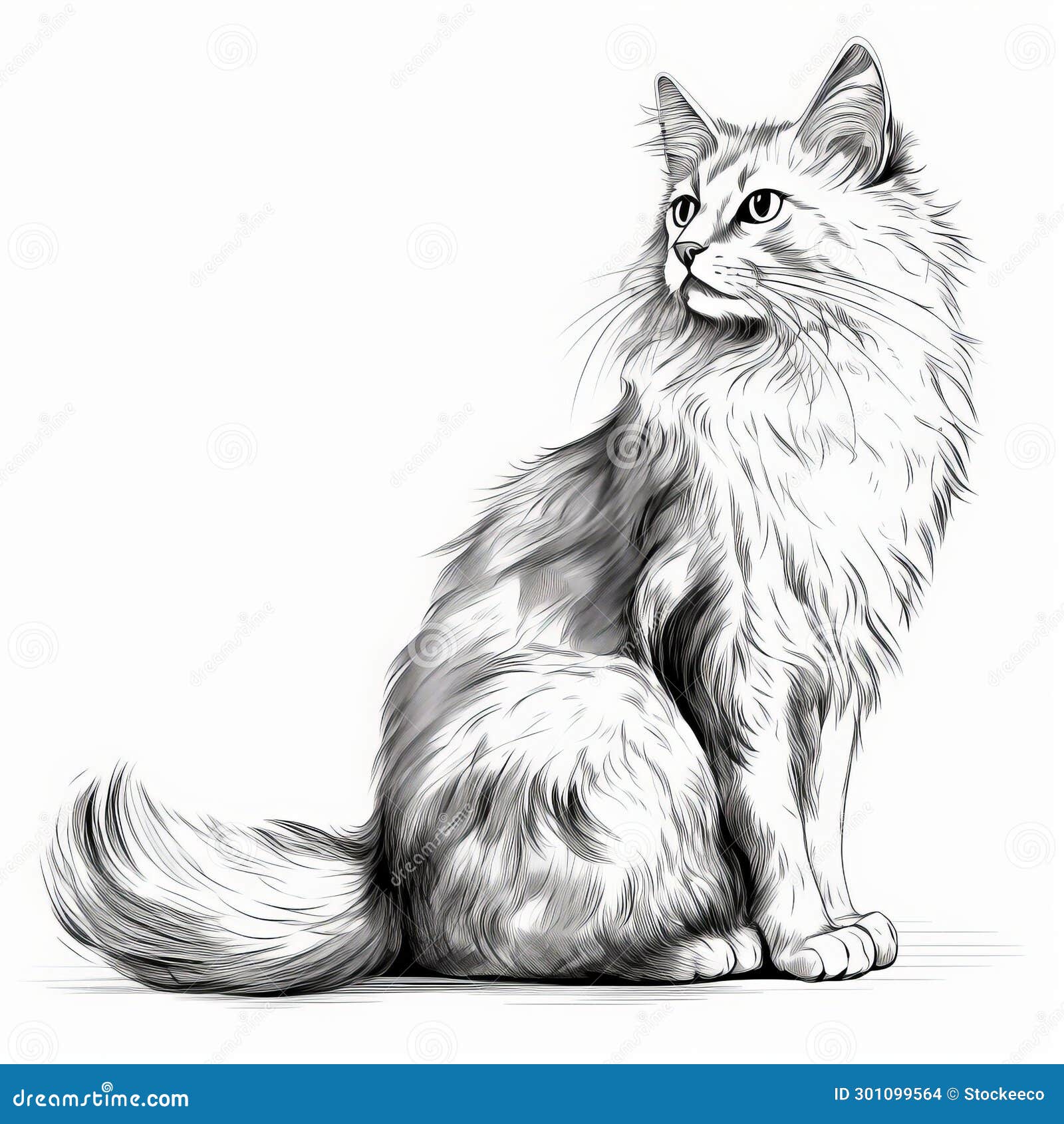 Highly Detailed Illustration of a Sitting Cat in White Stock ...