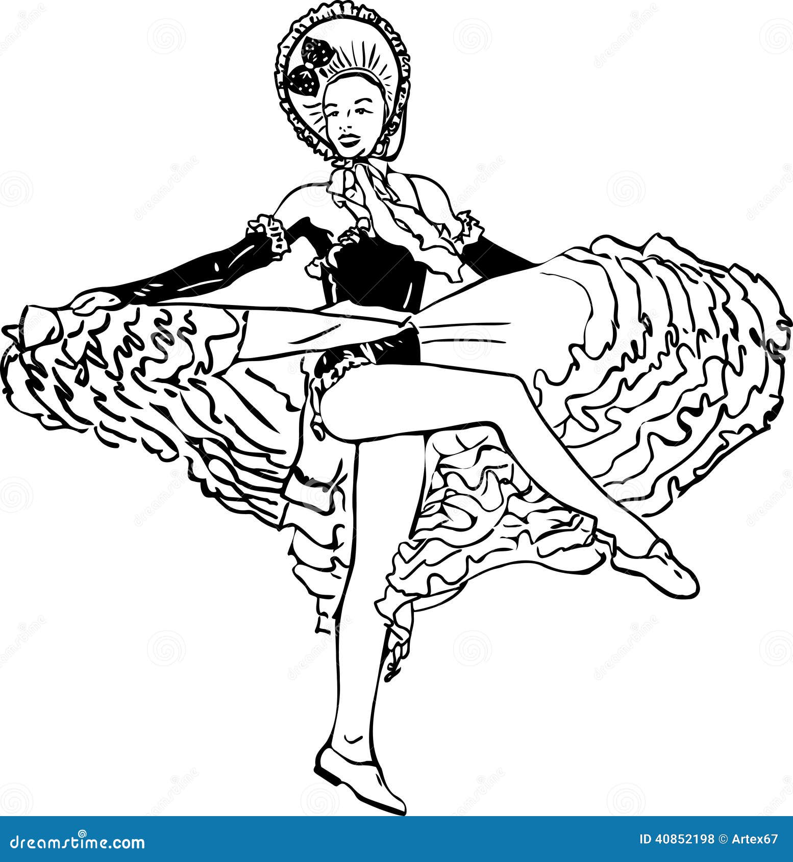 Black and White Sketch of a Girl Dancing the Cancan Stock Vector ...