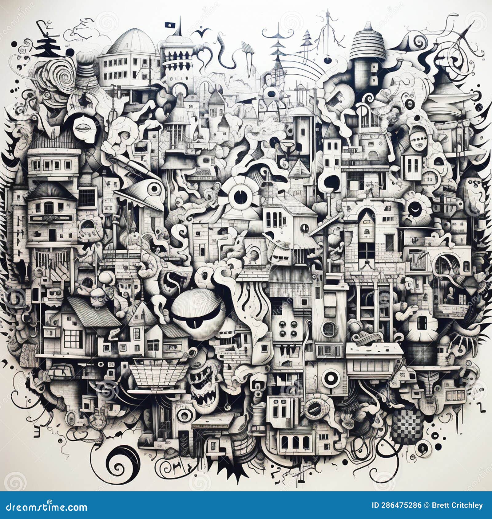 Black and White Sketch Original Art Drawing Stock Illustration ...