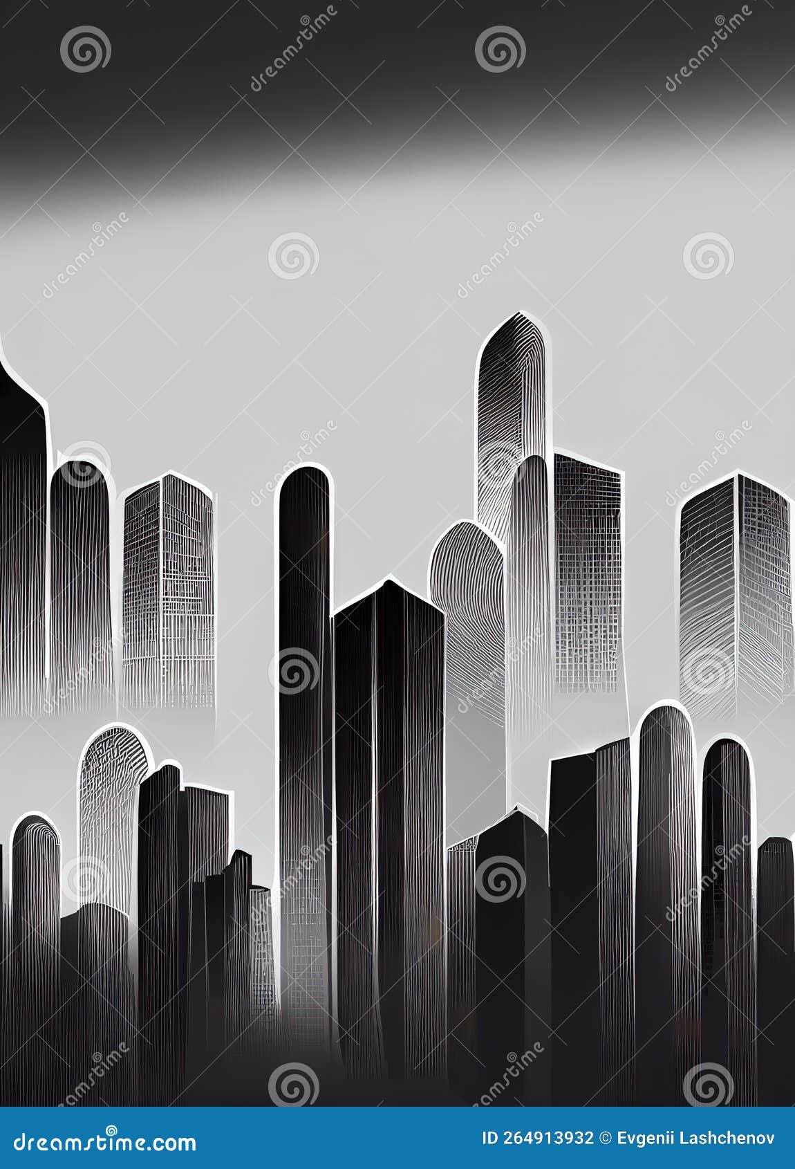 Black and White Skyscraper Landscape Graphic Illustration. Digital ...