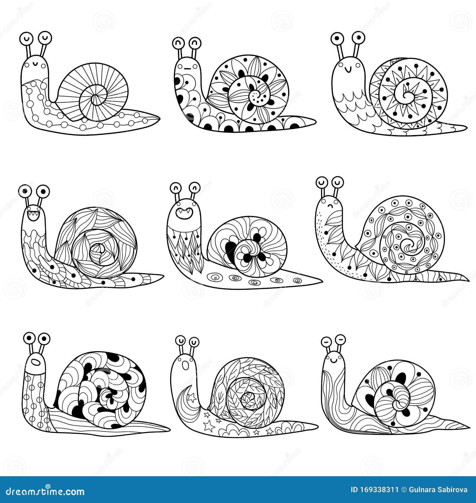 Black and White Snails Collection. Isolated Elements Stock Vector ...