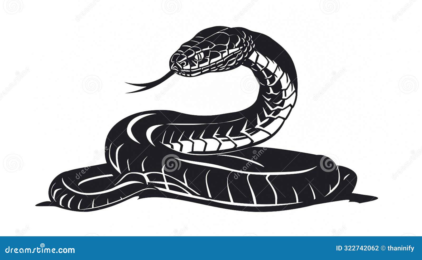 A Black and White Snake with a Long Tail on a White Background Stock ...