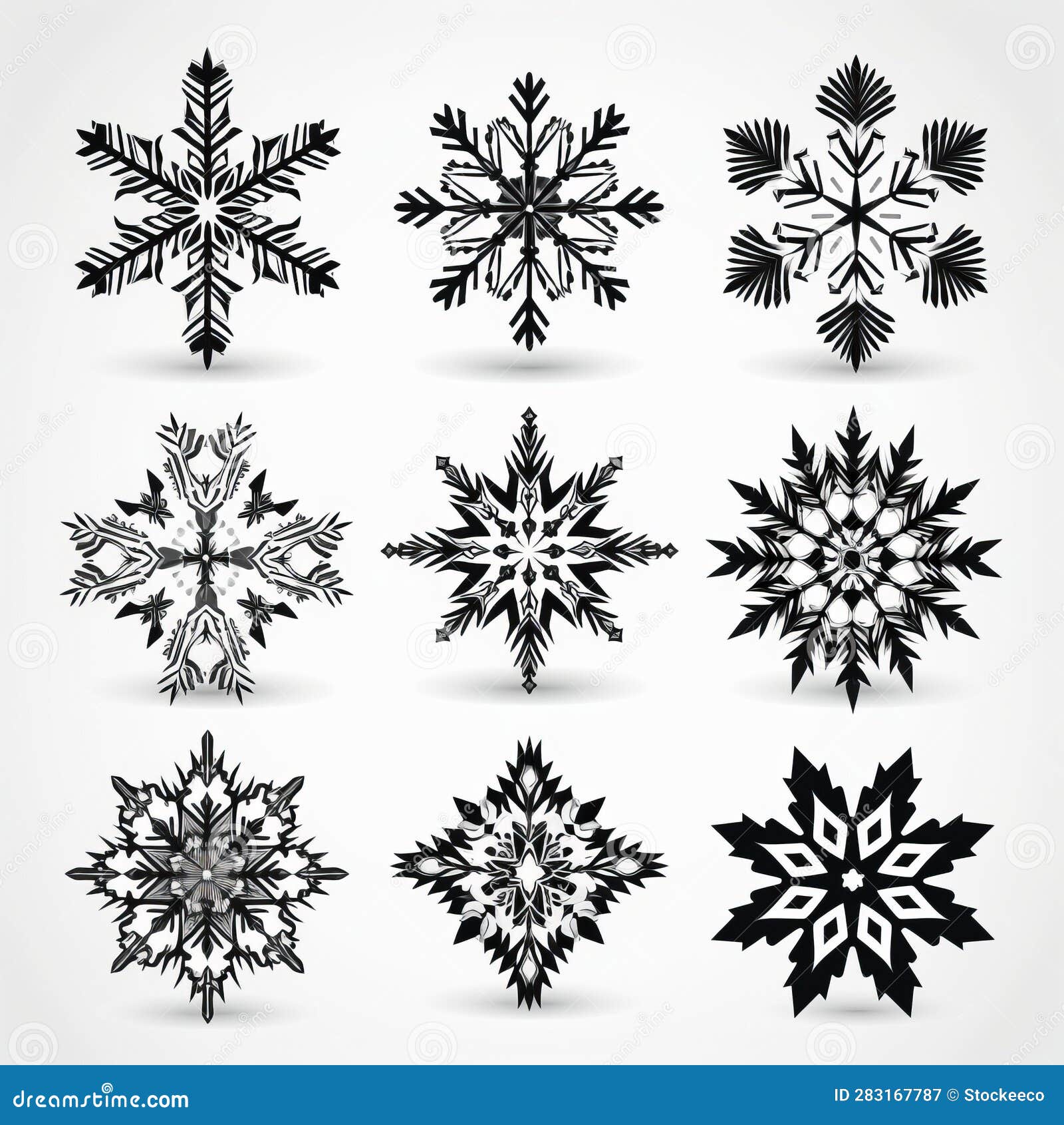Black and White Snowflake Designs Vector with 3d Effects Stock ...