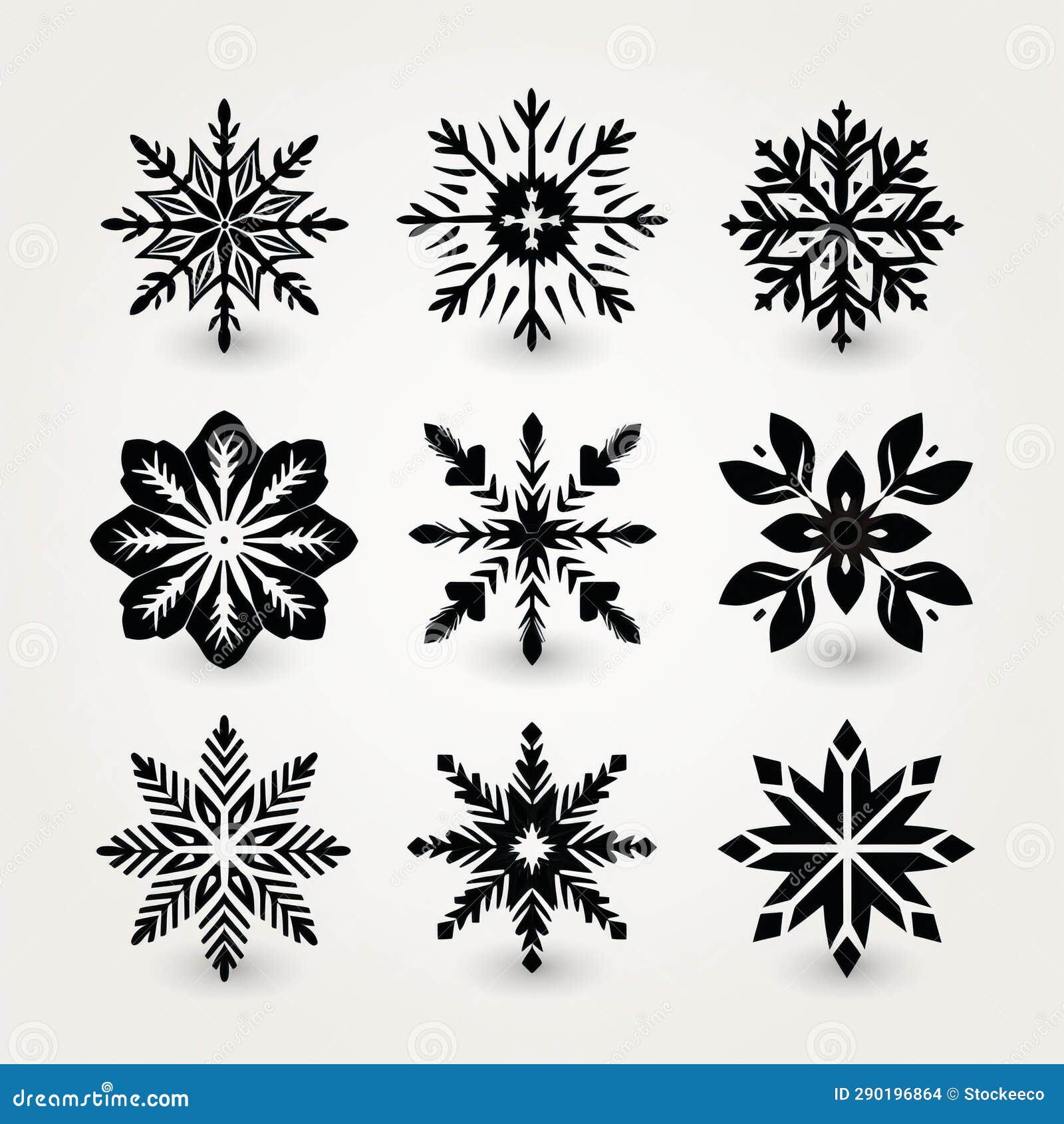 Black and White Snowflake Vector Art Set - Bold Shadows and Clean ...