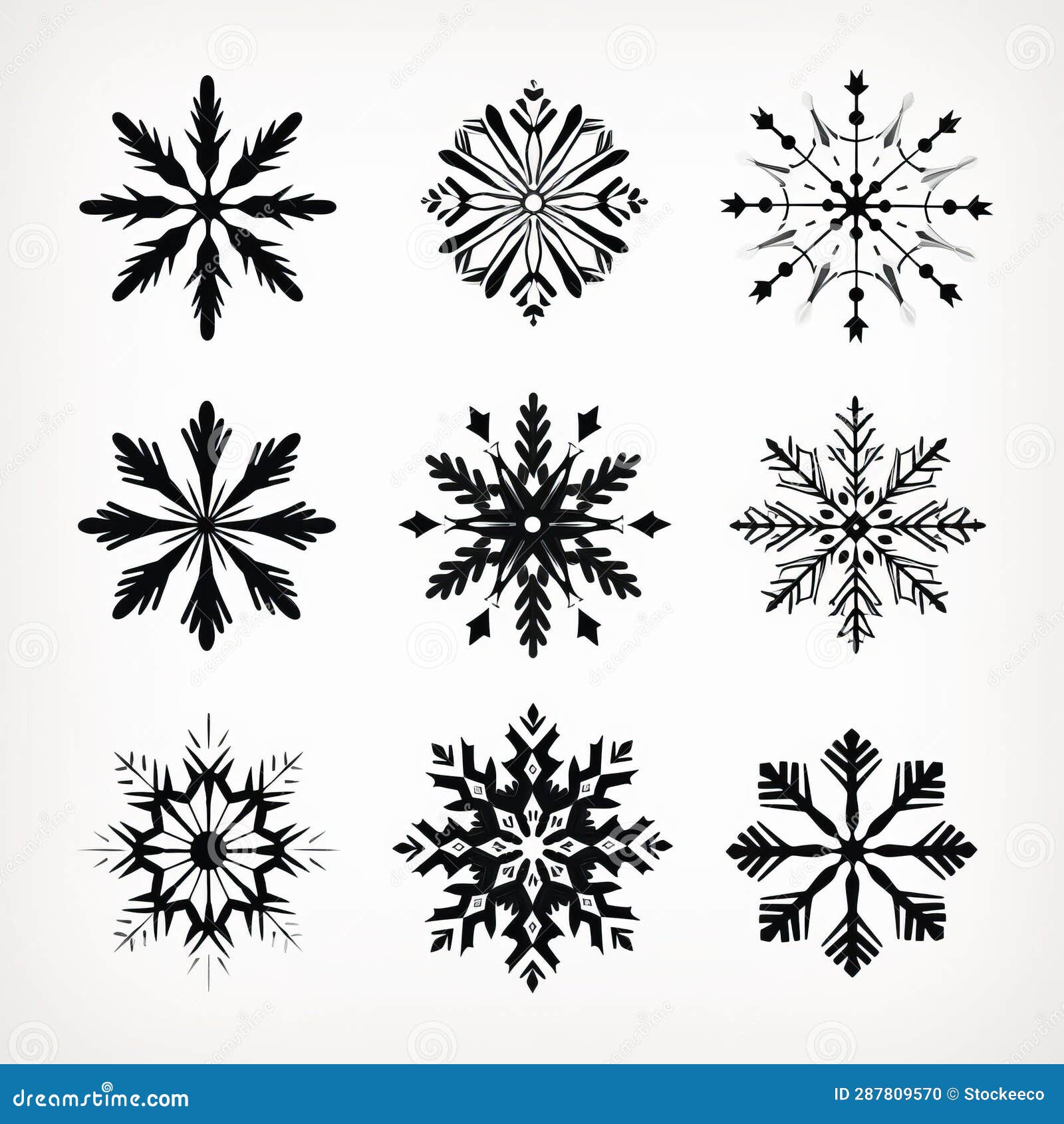 Black and White Snowflake Vector Design: Simplified Forms and ...