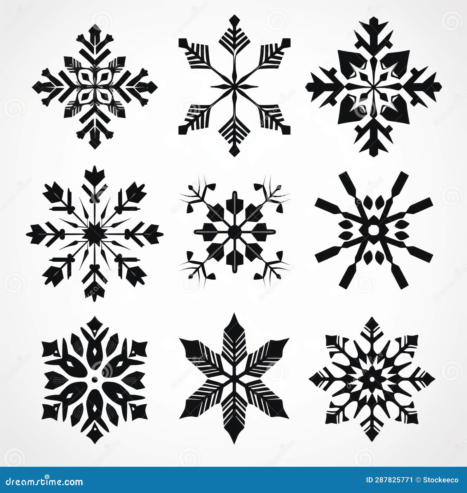Black and White Snowflake Vector Set - Bold Graphic Design Elements ...