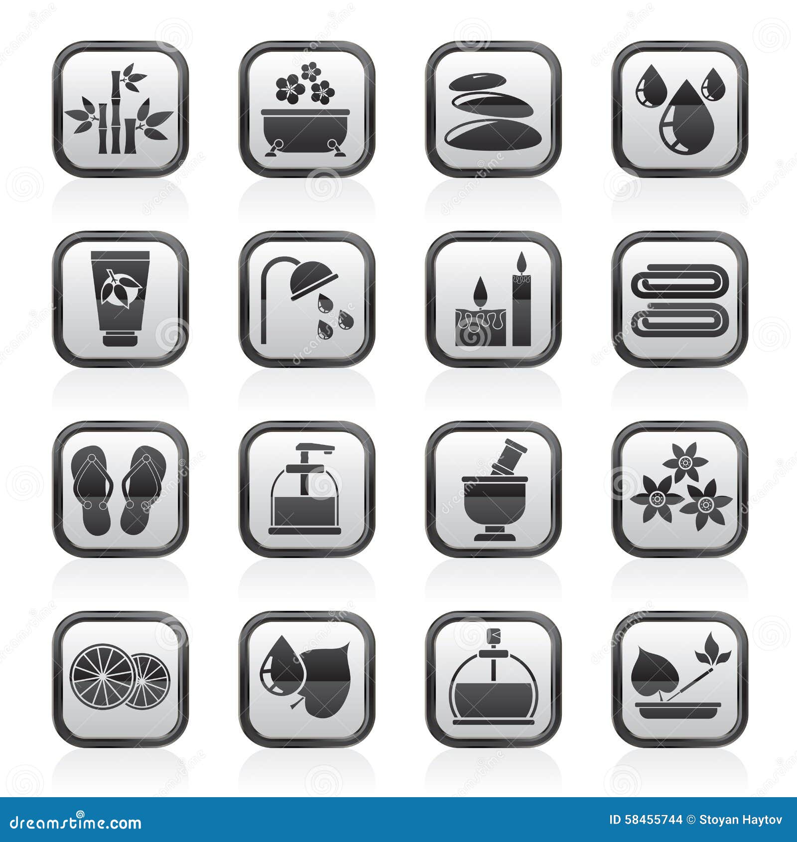 Black an White Spa and Relax Objects Icons Stock Vector - Illustration ...